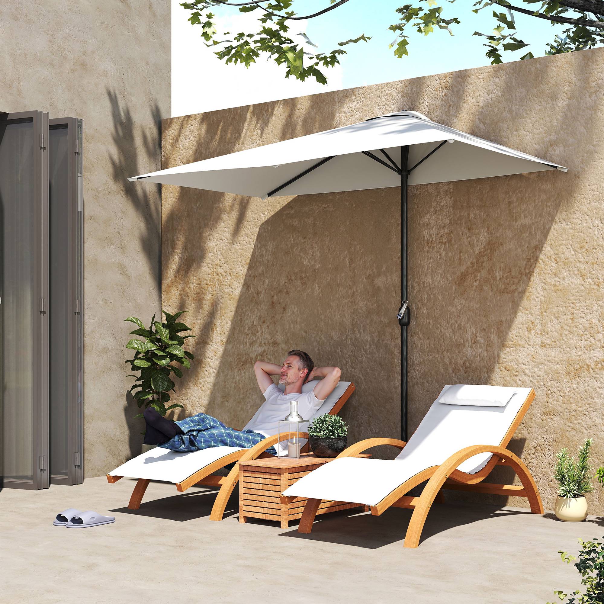 Demi-parasol de terrasse Polyester balcon Structure robuste 230cm crème ...