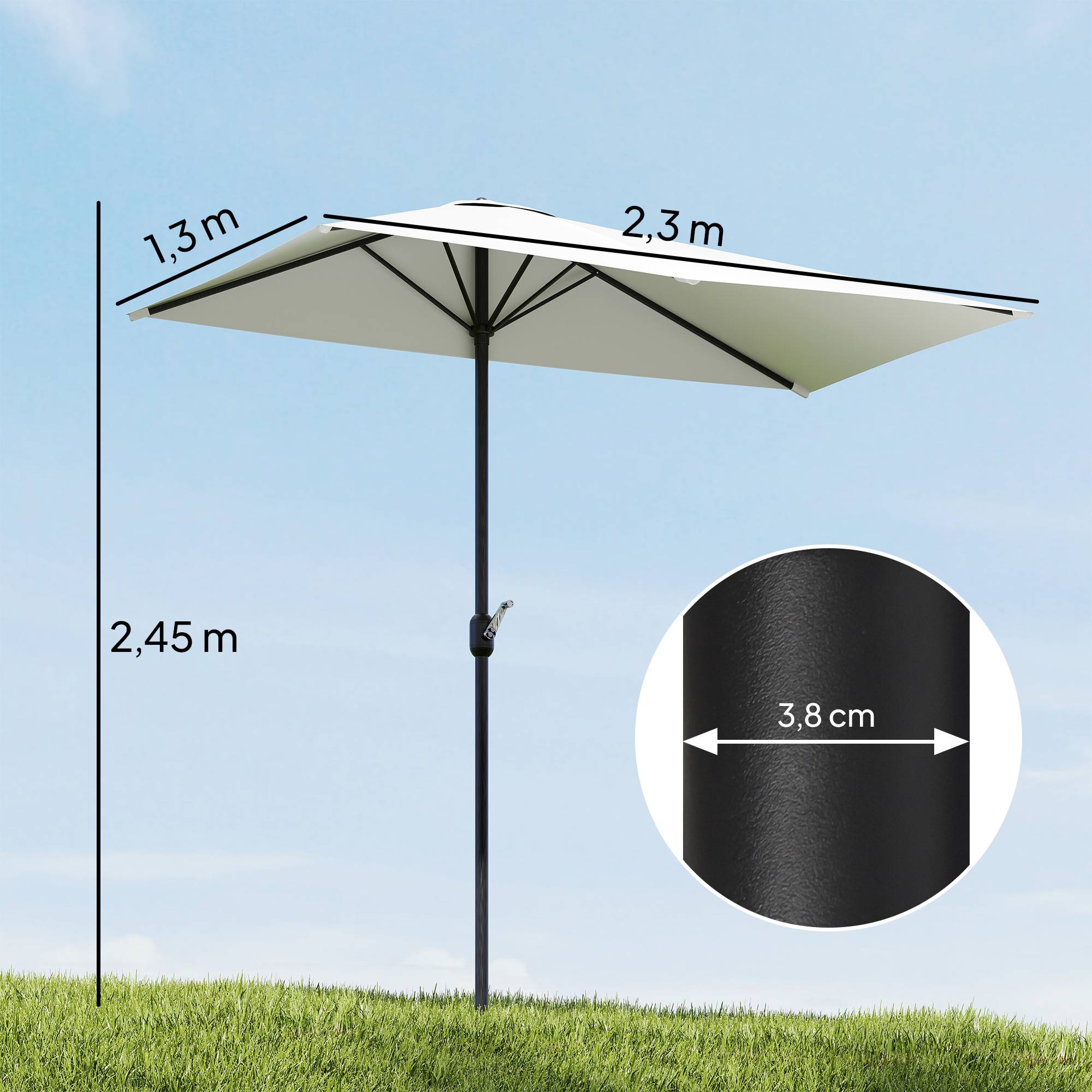 Demi-parasol de terrasse Polyester balcon Structure robuste 230cm crème ...