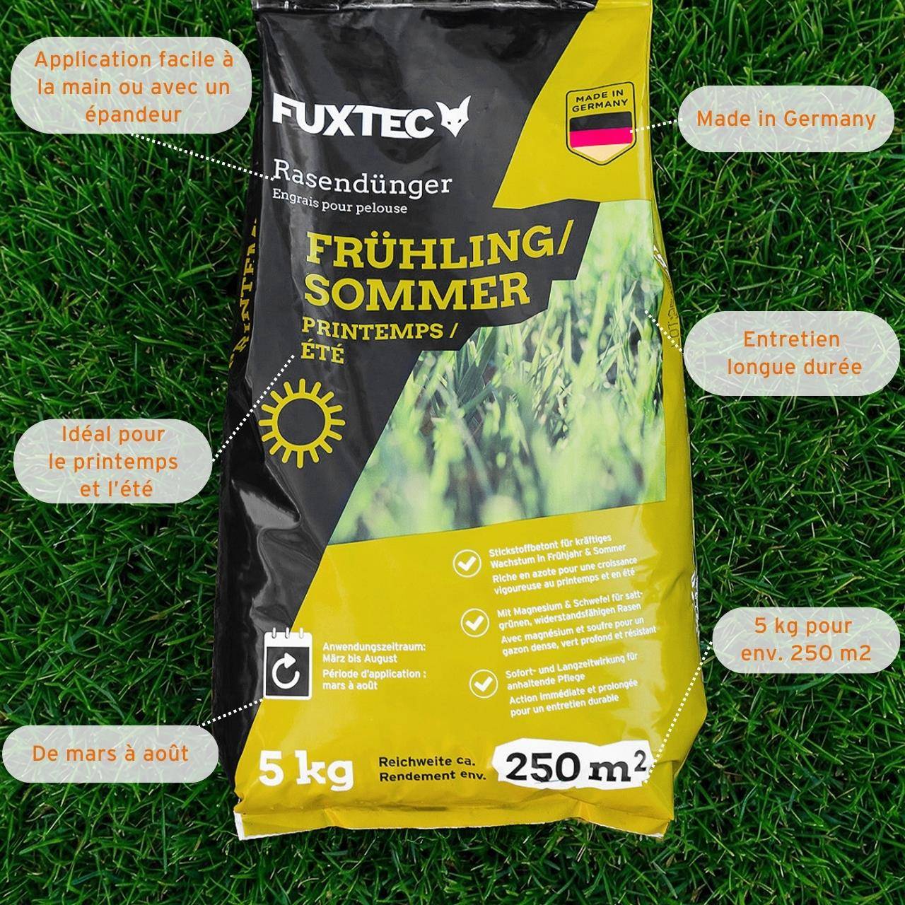 Engrais gazon printemps été FUXTEC FX-RDFS5 organo minéral avec ...