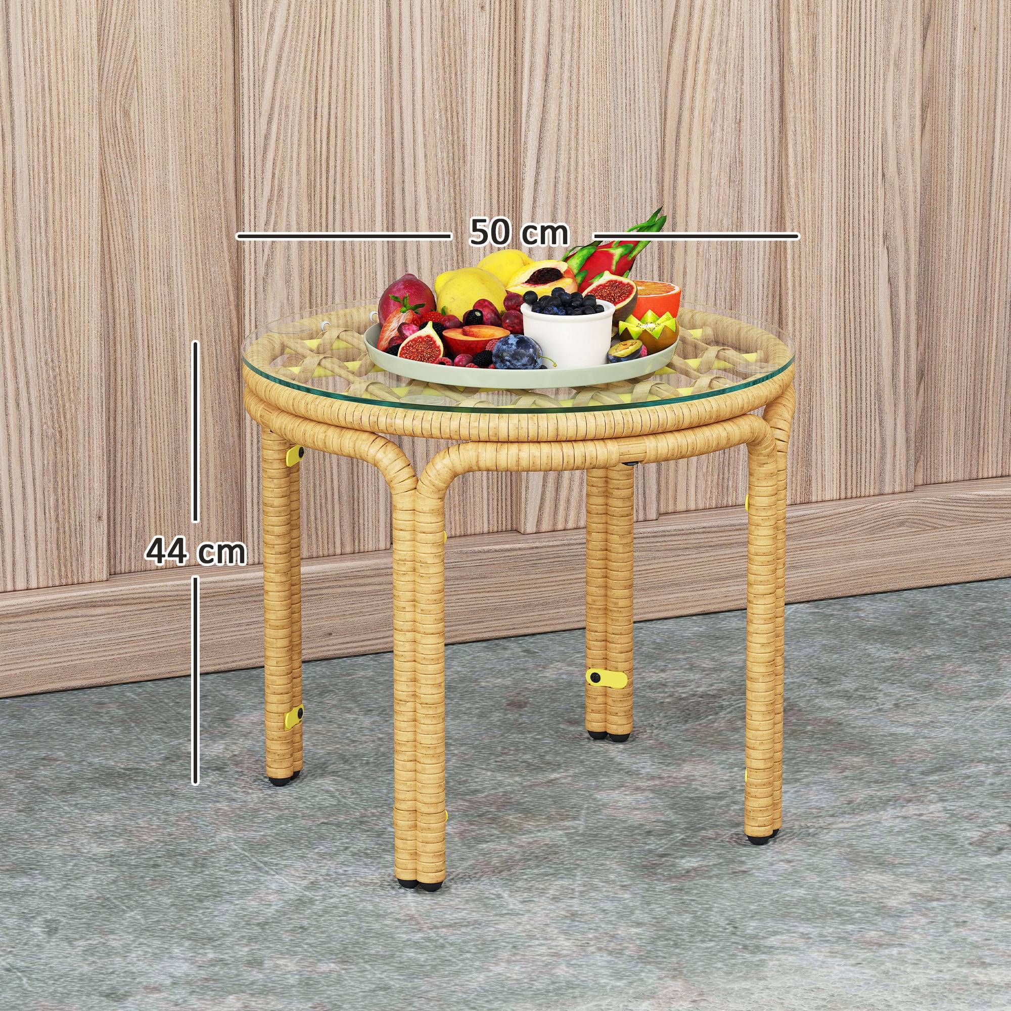 Table d'appoint extérieure résine tressée jaune 50 x 50 x 44 cm ...