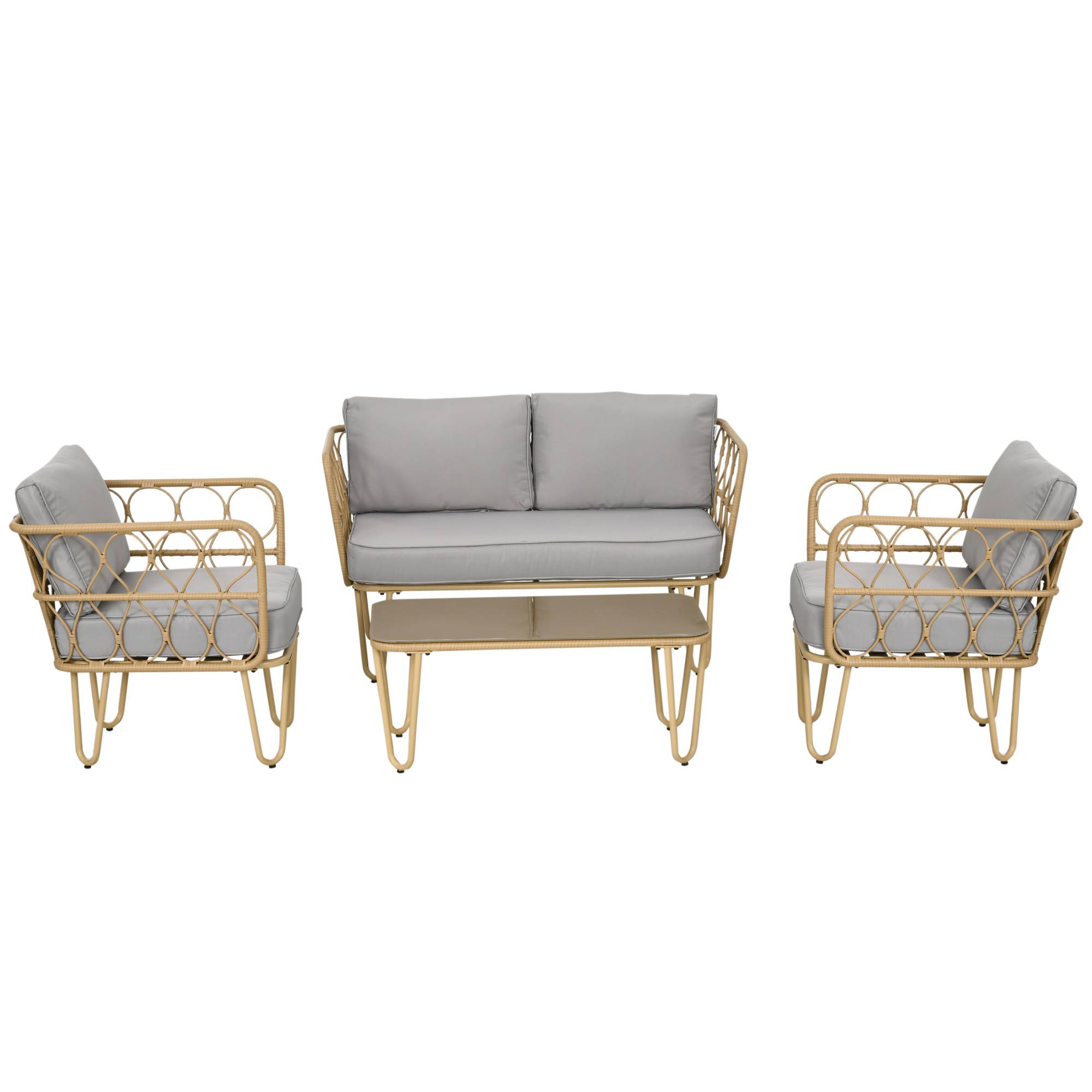 Ensemble salon de jardin canapé 2 places + 2 fauteuils + 1 table basse ...