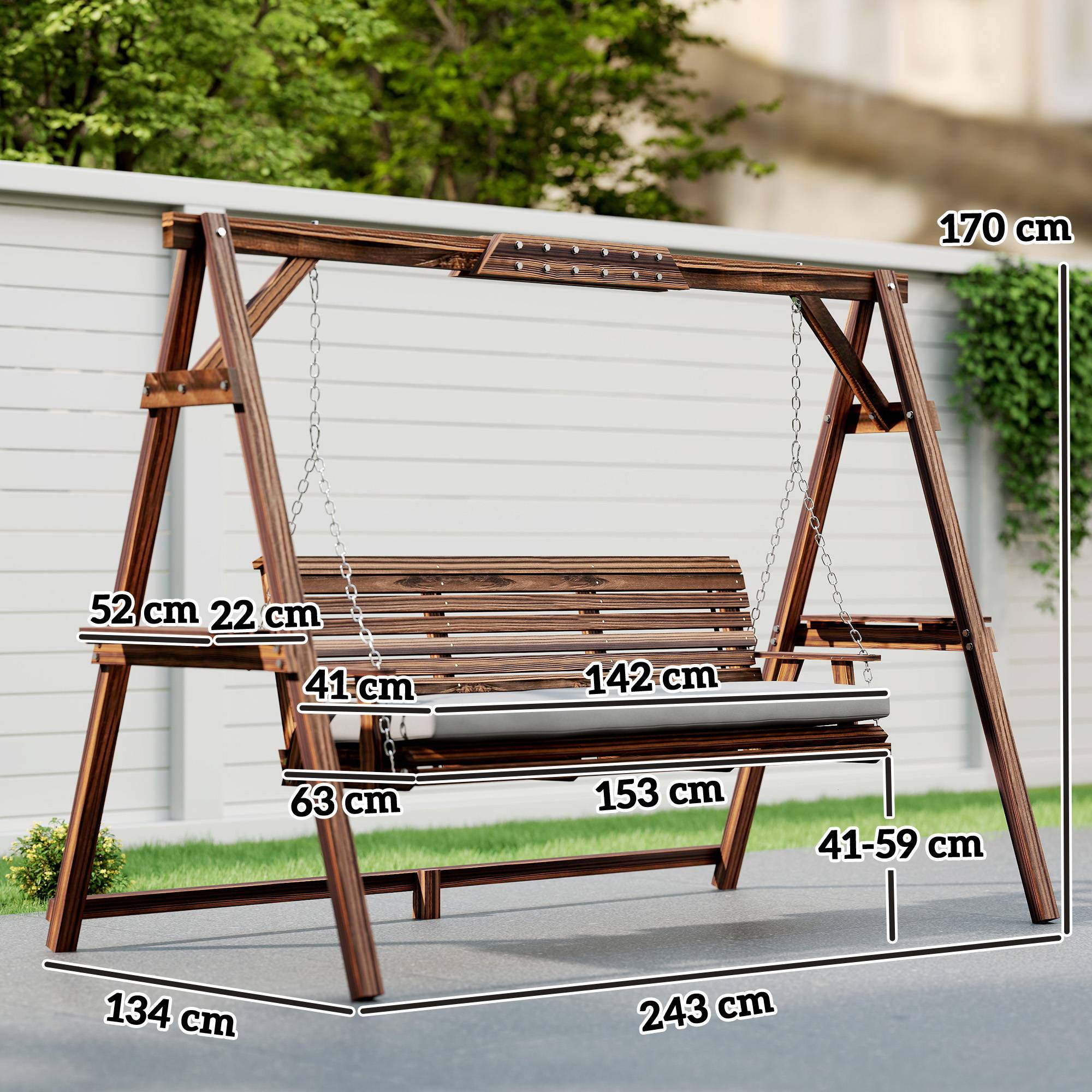 Balancelle de jardin bois de sapin carbonisé 243 x 134 x 170 cm ...