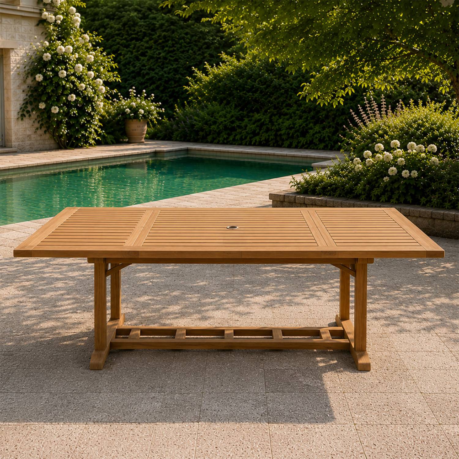 Table en teck rectangulaire extensible 170 cm - Jardiland
