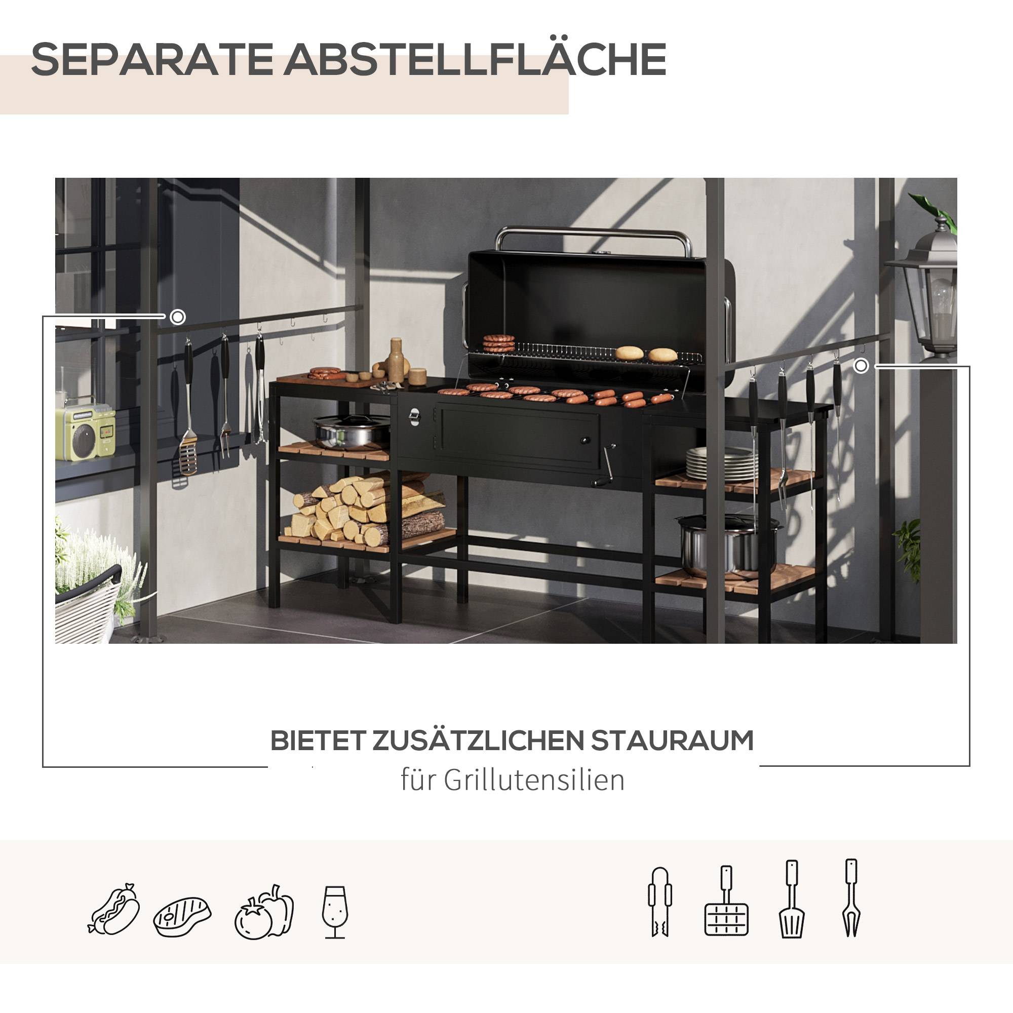 Pavillon barbecue 215x150x220 cm beige polyester et acier anti-UV avec ...