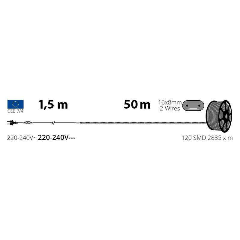 Néon flexible double face bleu 50M IP65 6000 LED sécable 230V ...