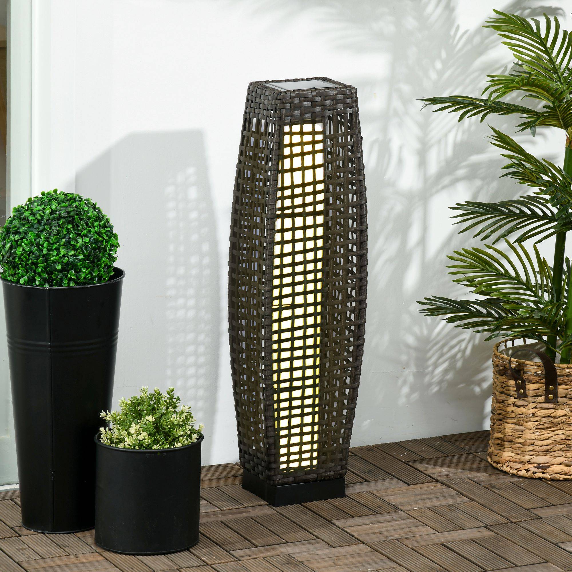 Lampe à poser solaire LED extérieur résine tressée ambiance cosy 78cm ...
