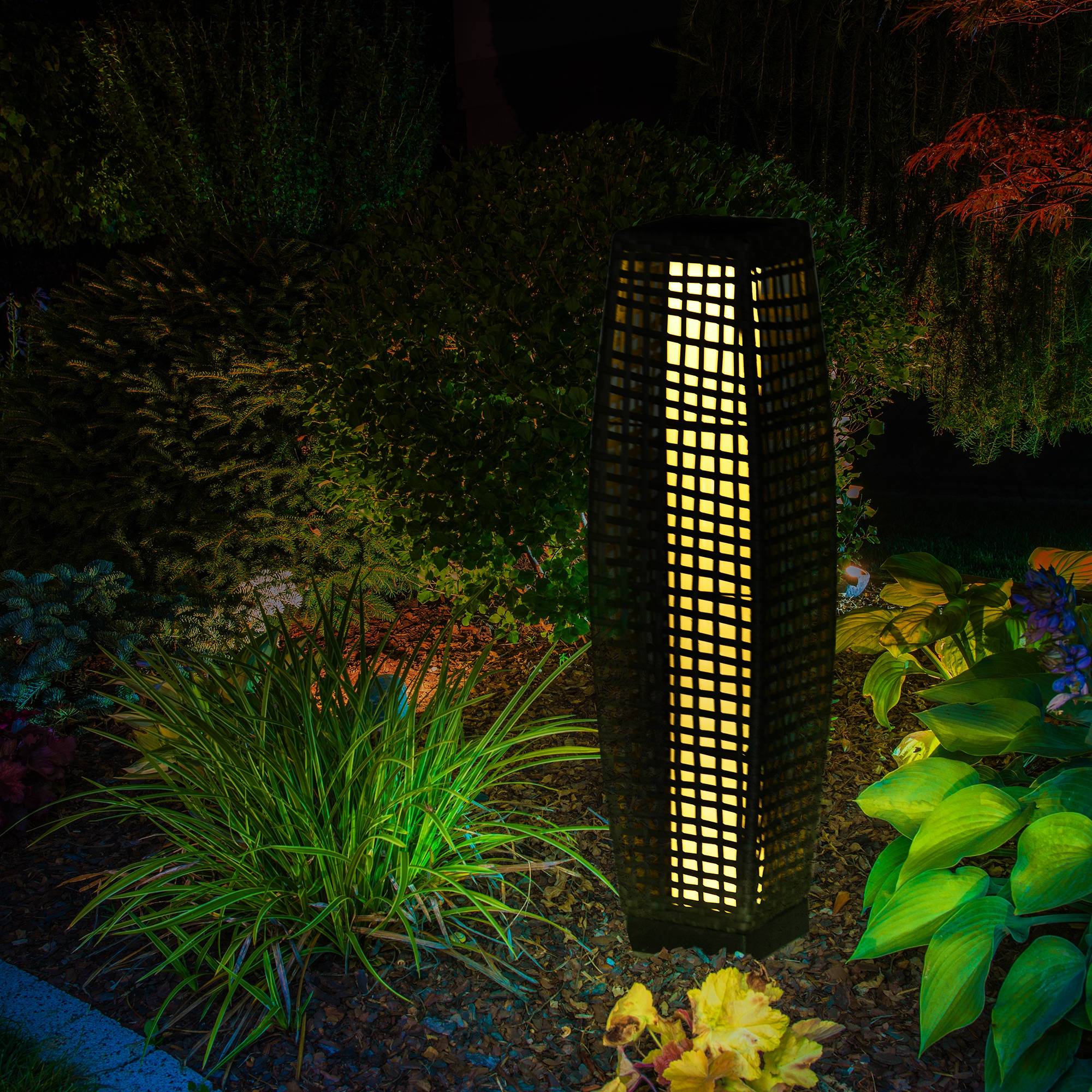 Lampe à poser solaire LED extérieur résine tressée ambiance cosy 78cm ...