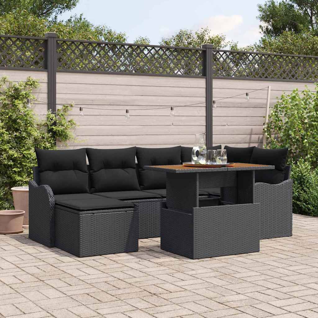 Canapé de jardin 7 pcs Poly rotin avec rangement et table basse Noir ...