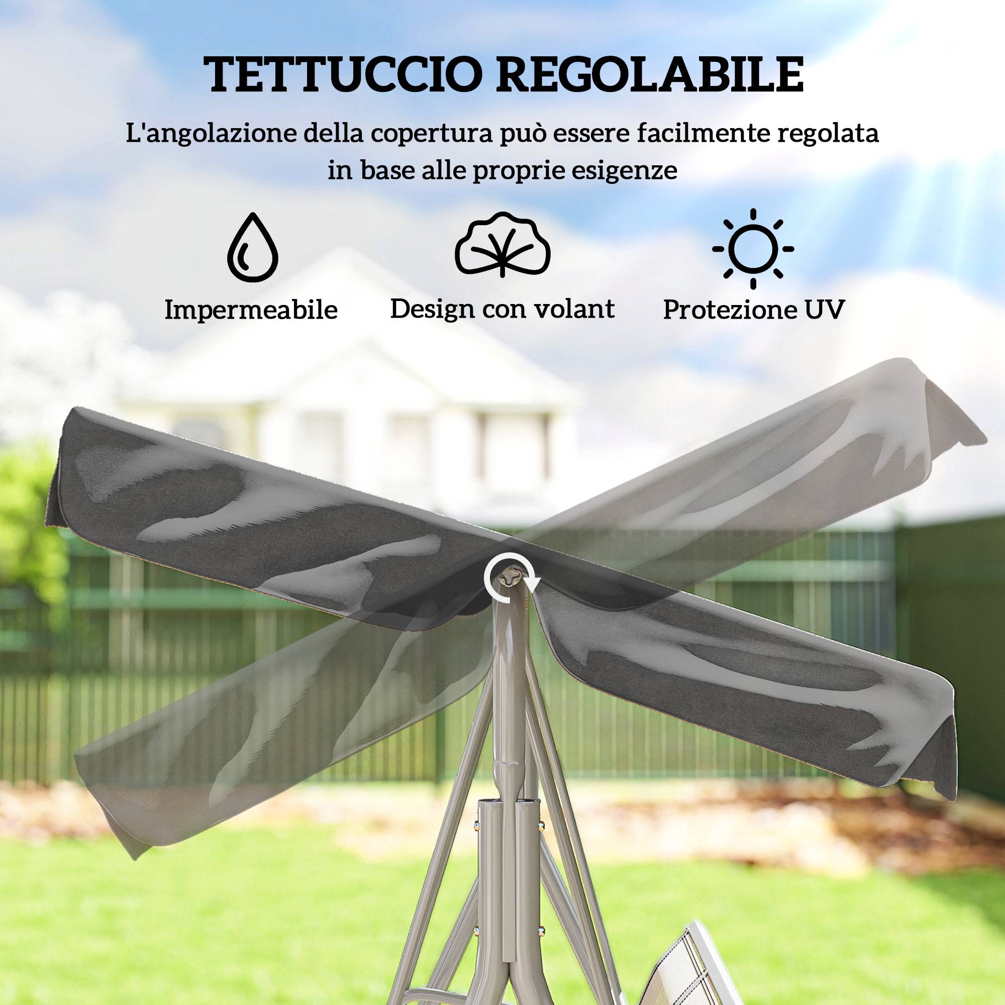 Balancelle de jardin 3 places métal pour terrasse toit amovible gris ...