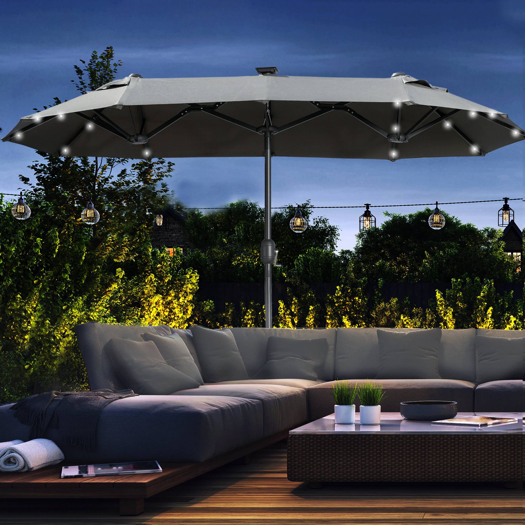 Parasol double acier terrasse inclinable LED solaire 292x150cm gris ...