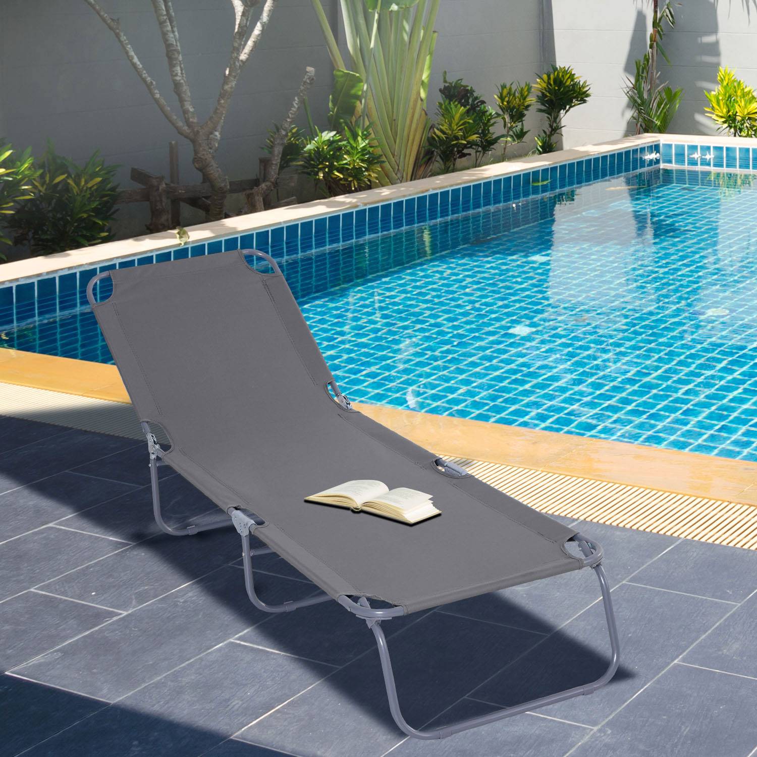 Bain de Soleil transat Pliable Dossier réglable Multipositions métal et ...