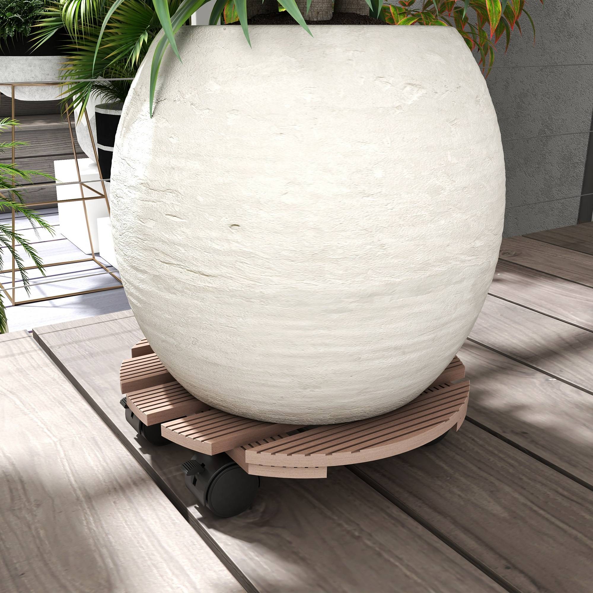 Supports à plantes à roulettes bois composite gris 30 x 30 x 7 cm ...