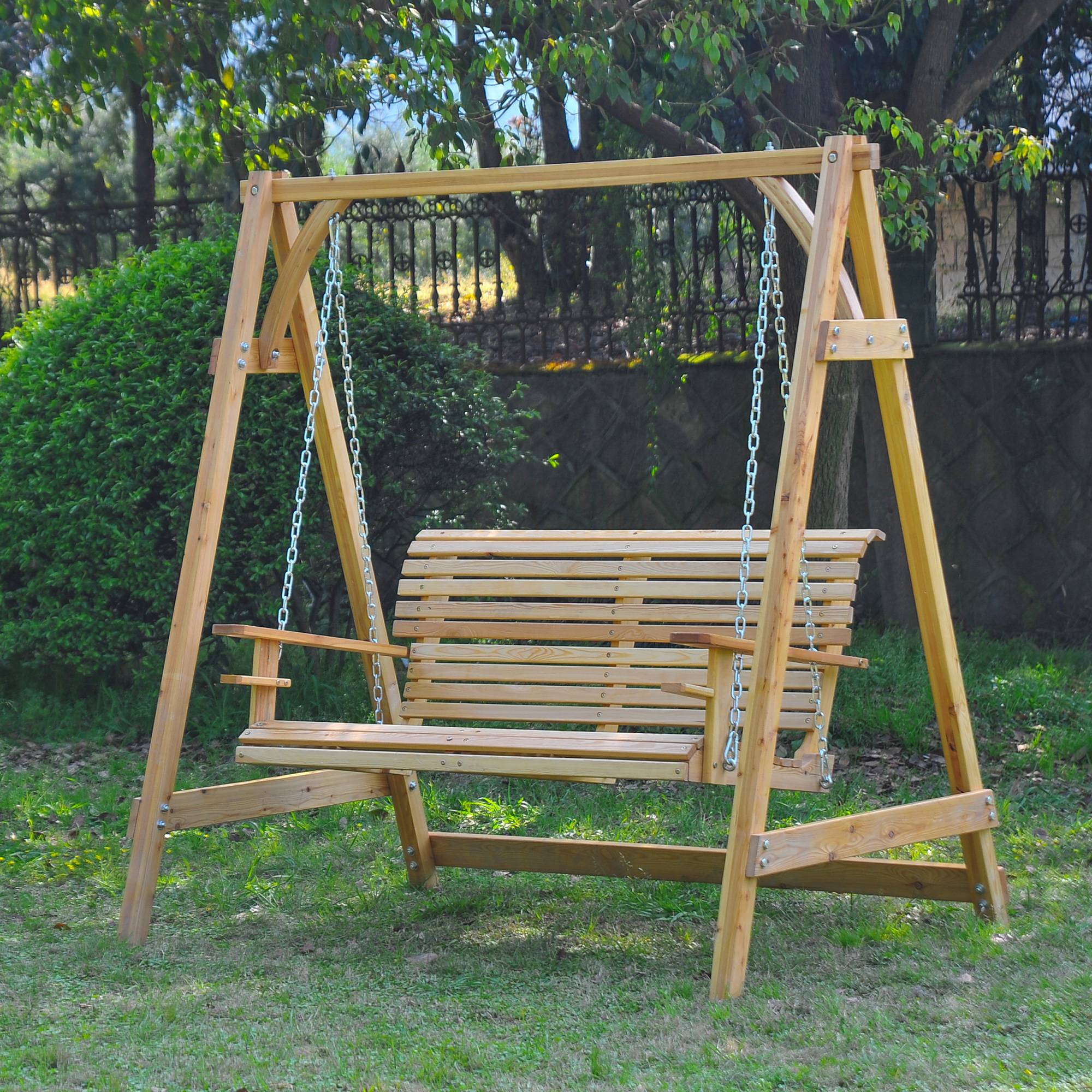 Balancelle de jardin bois de mélèze naturel 180 x 120 x 185 cm ...