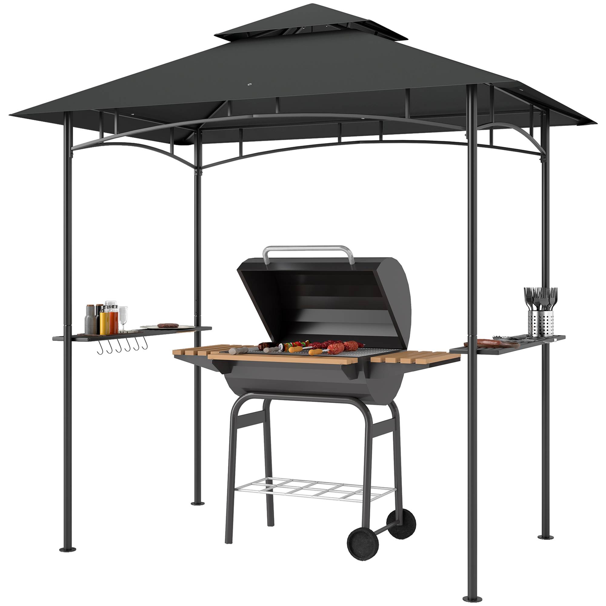 Pergola de barbecue en acier pour terrasse toit double ignifugé gris ...