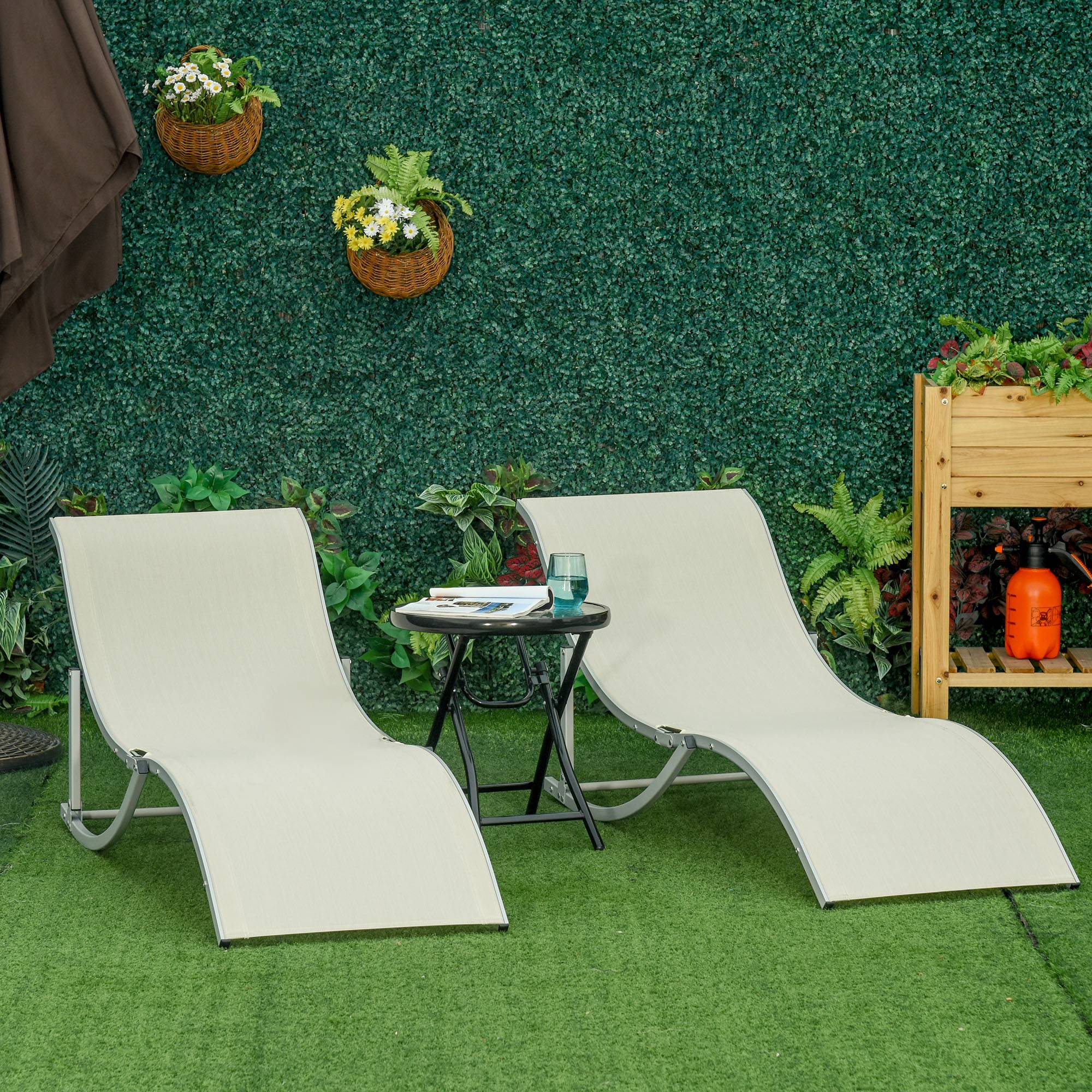 Lot de 2 bains de soleil pliables transat jardin extérieur en aluminium ...