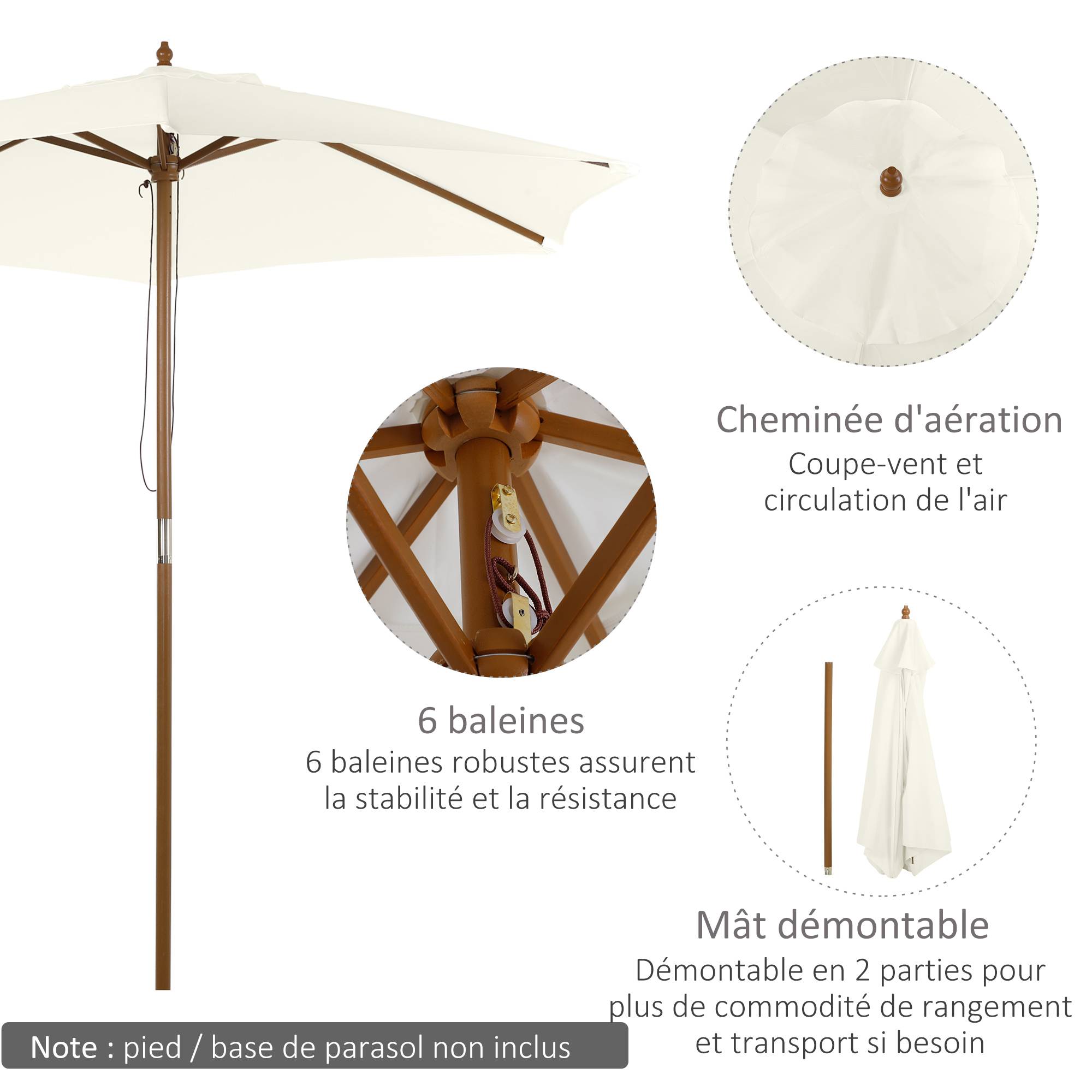 Parasol droit parasol de jardin rond grande taille de jardin Ø 2,5 x 2 ...