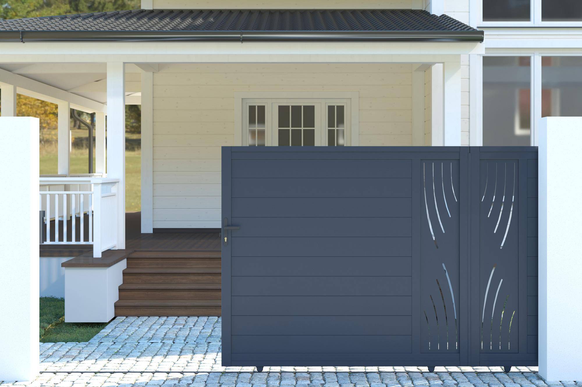 Portail coulissant 4 m VELETA H.180 cm alu gris + 2 poteaux 20x20 cm H ...