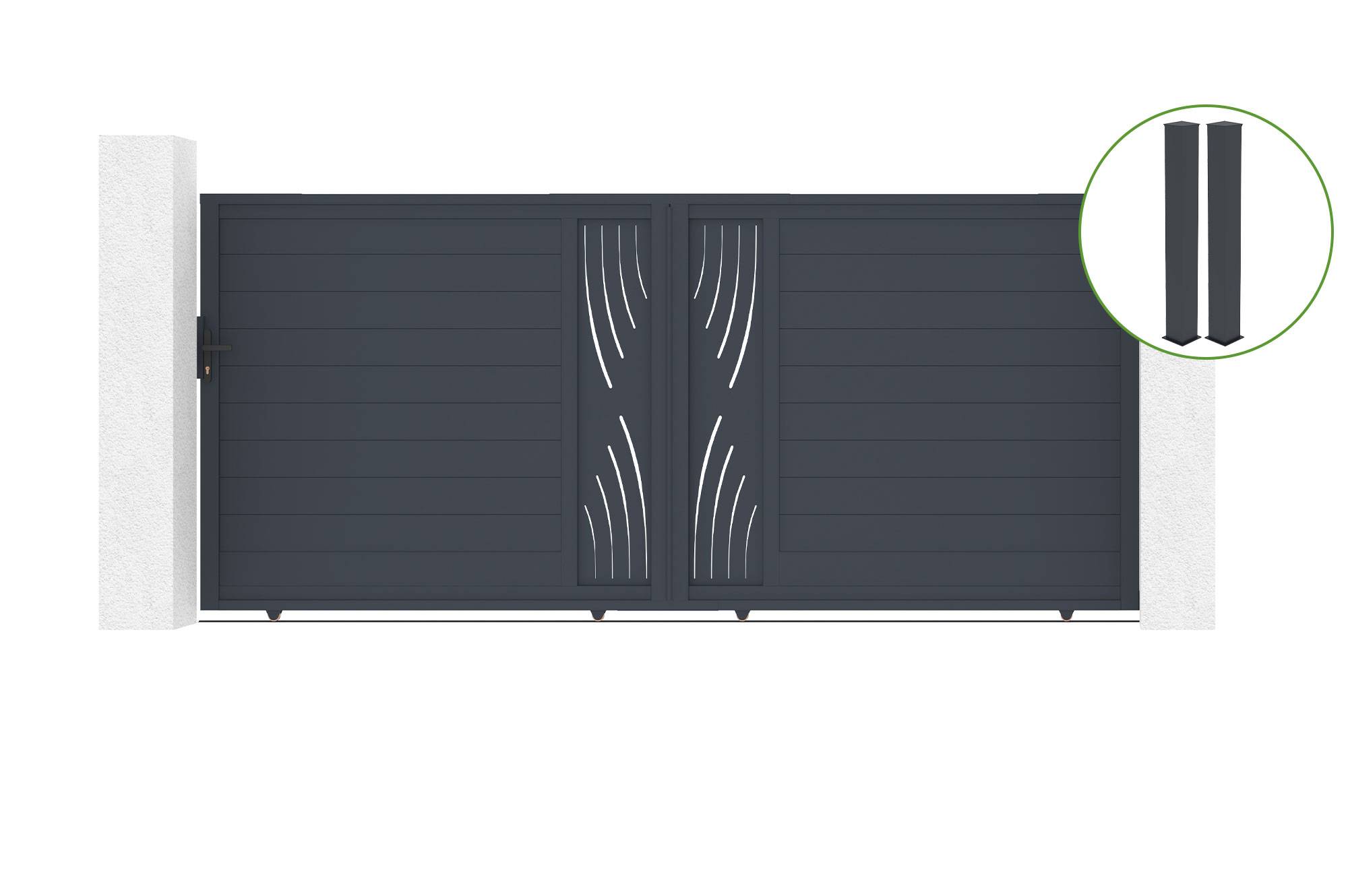 Portail coulissant 4 m VELETA H.180 cm alu gris + 2 poteaux 20x20 cm H ...