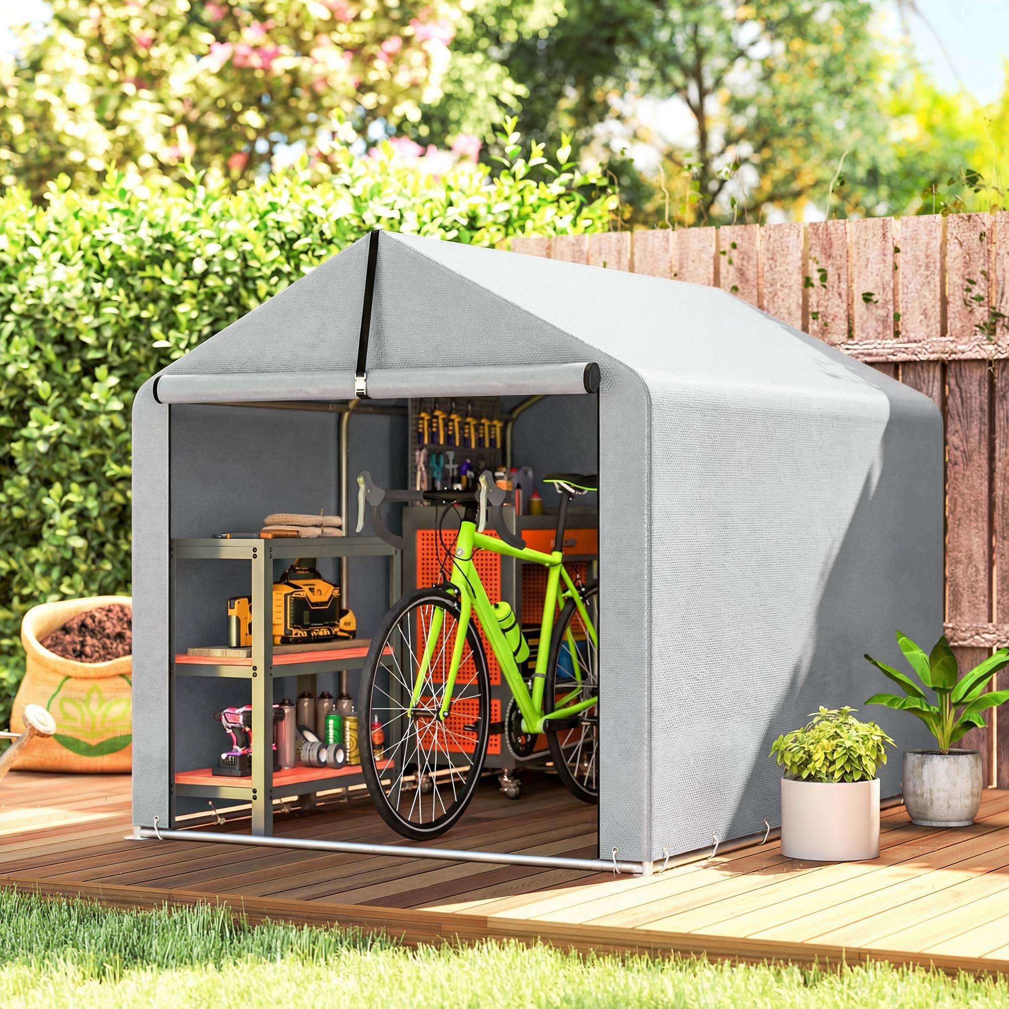 Abri de jardin extérieur pour outils et vélos, avec structure en acier ...