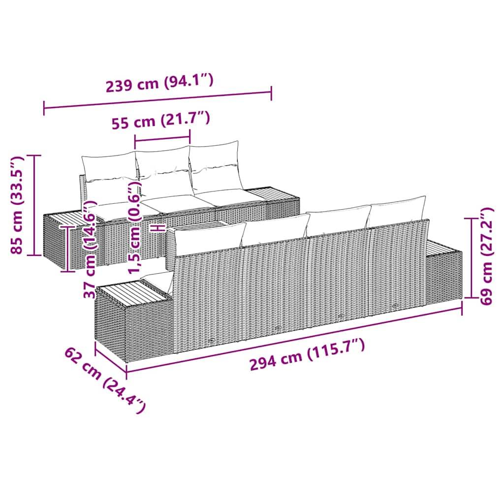 Mobilier de jardin 8 pcs avec coffres de rangement en poly rotin Beige ...