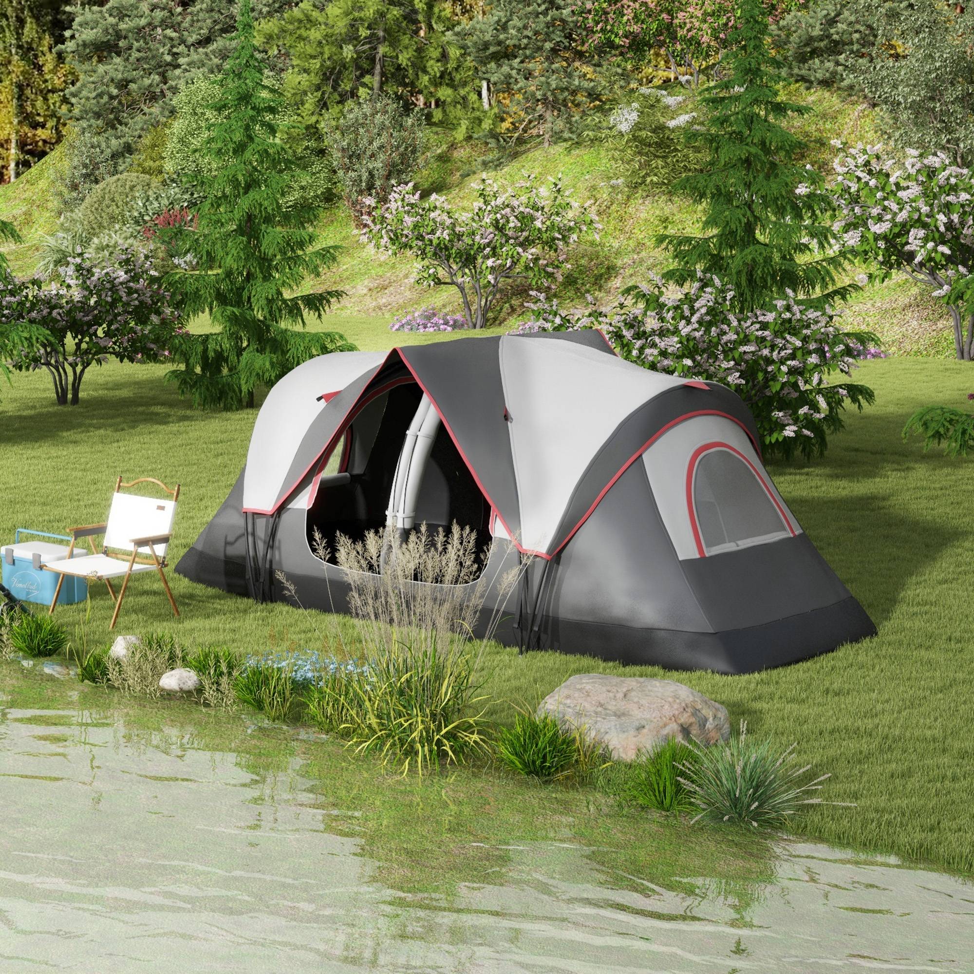 Tente de camping polyester gris foncé 450 x 215 x 180 cm - PANGIVO ...