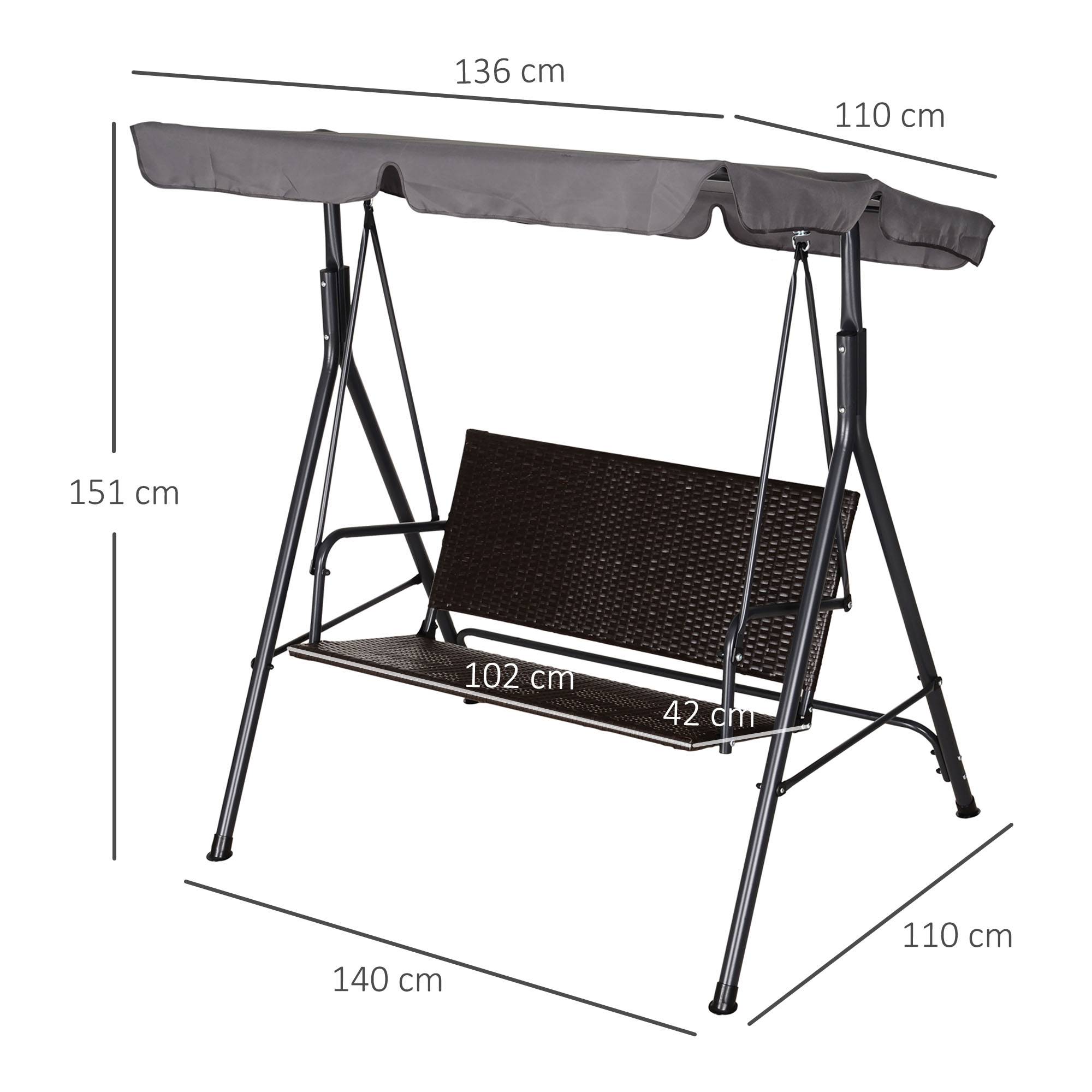 Balancelle 2 places rotin acier jardin toit réglable 140x110x151 cm ...