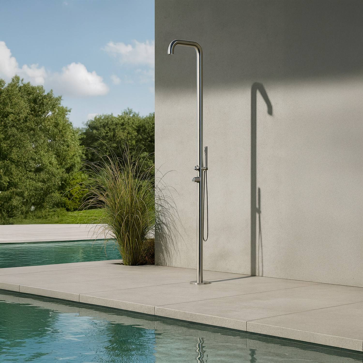 Douche exterieure inox satinee 316 avec flexible mitigeur chaudfroid et ...