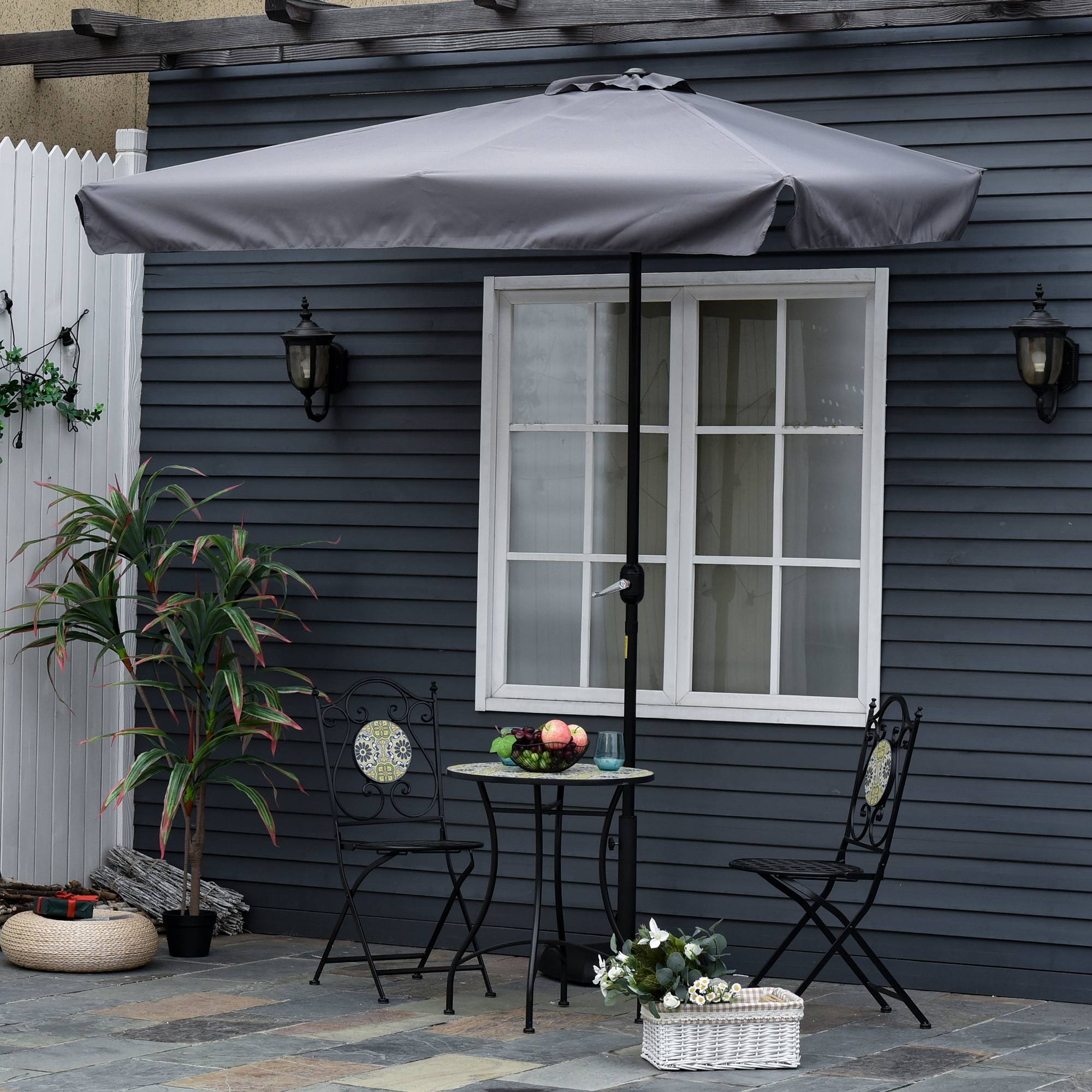 Parasol de balcon 2,3x1,3x2,49m 5 entretoises métal polyester haute ...