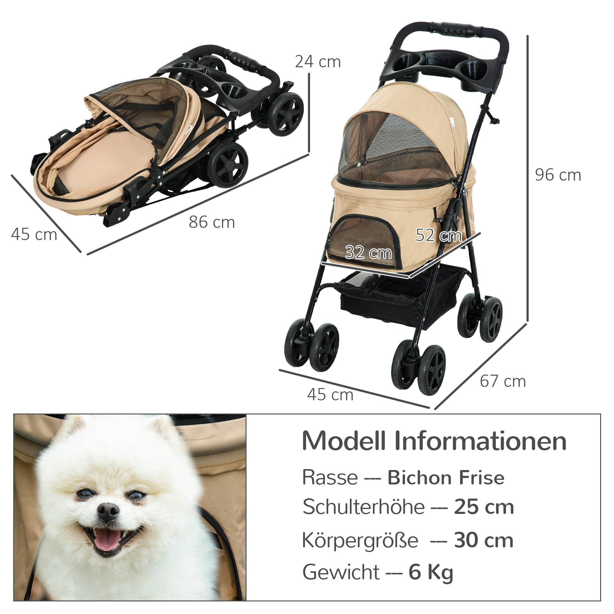 Poussette pour chien métal kakis 67 x 45 x 96 cm - PANGIVO - Jardiland