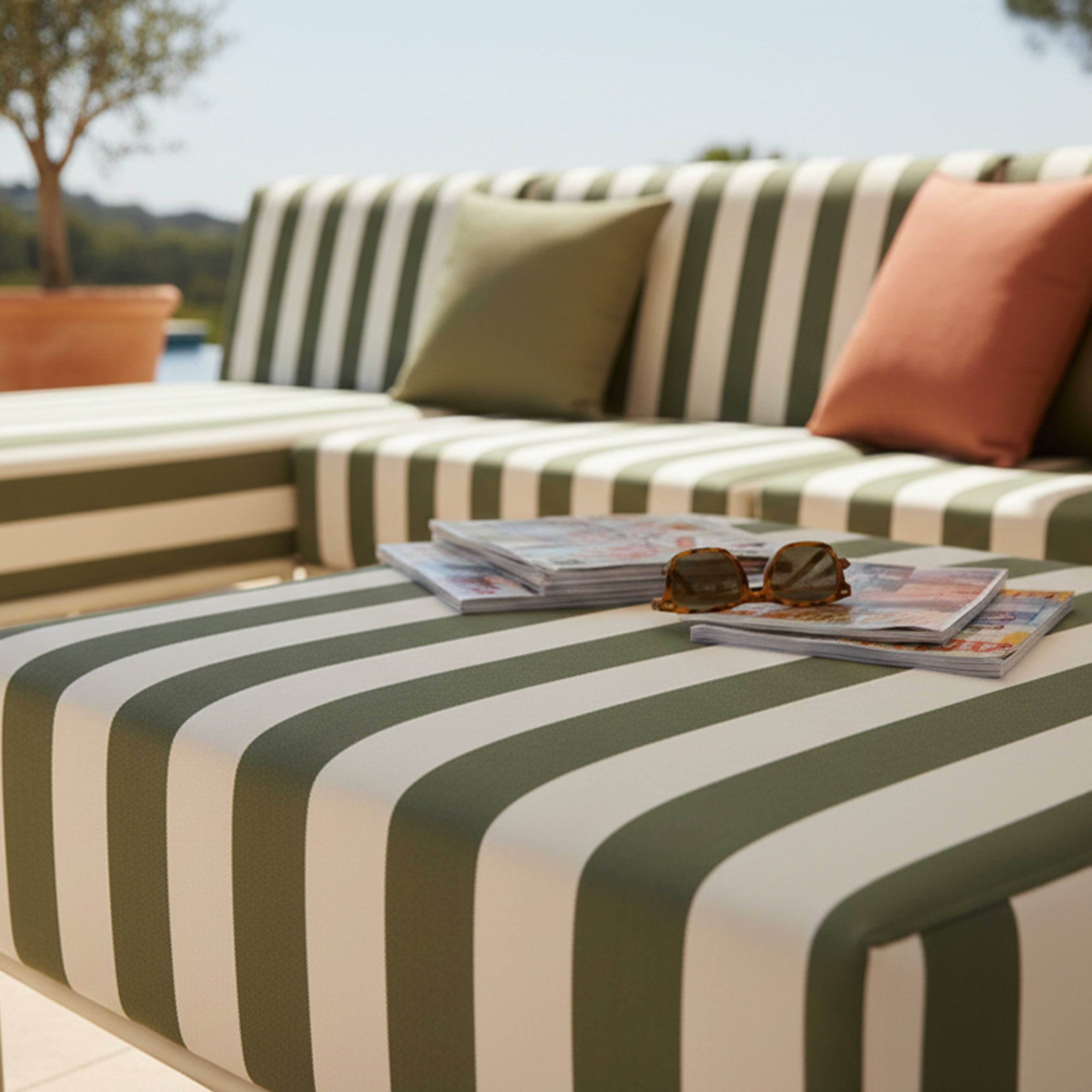 Salon de jardin bas modulable rayé 4 places vert kaki Patio - Oviala ...