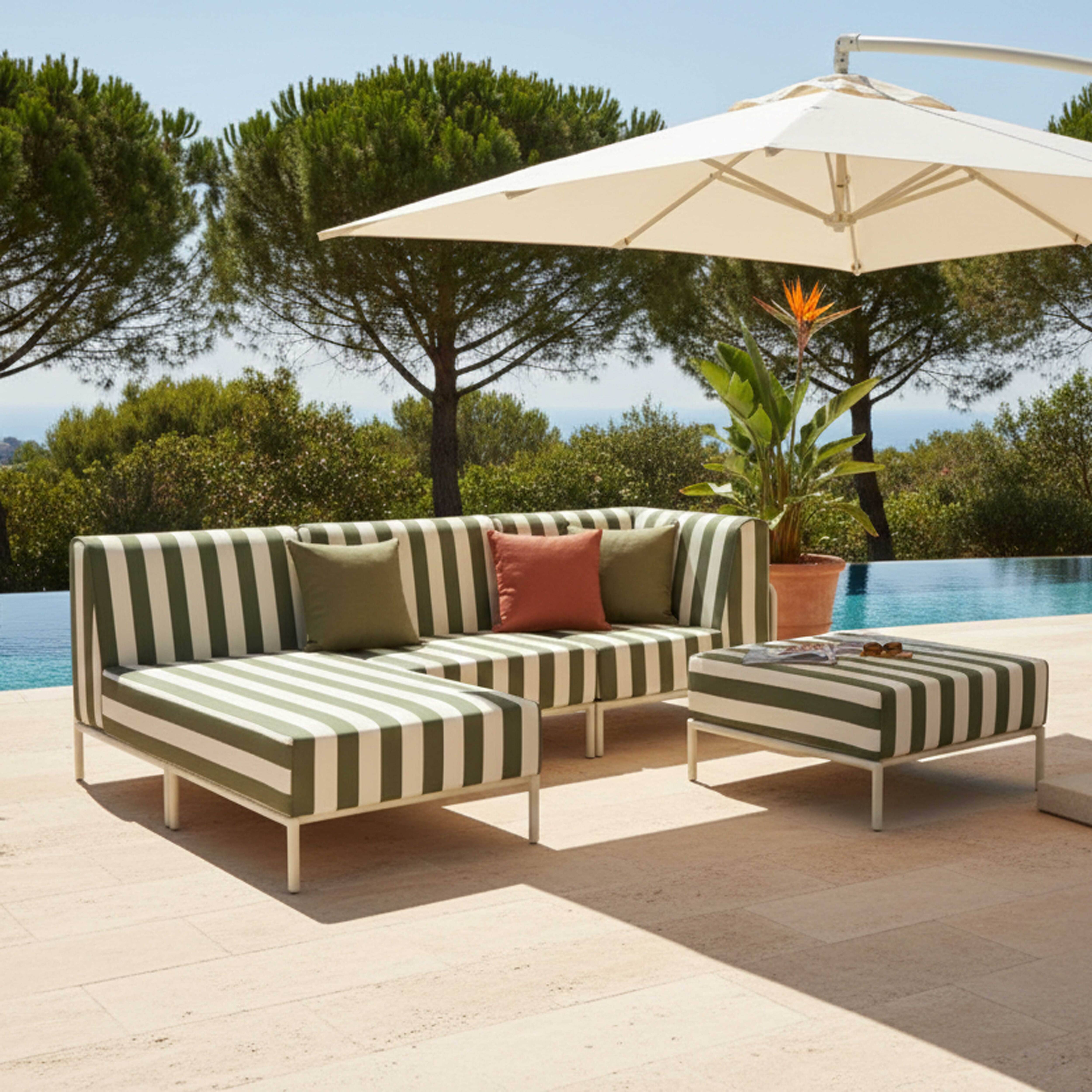 Salon de jardin bas modulable rayé 4 places vert kaki Patio - Oviala ...