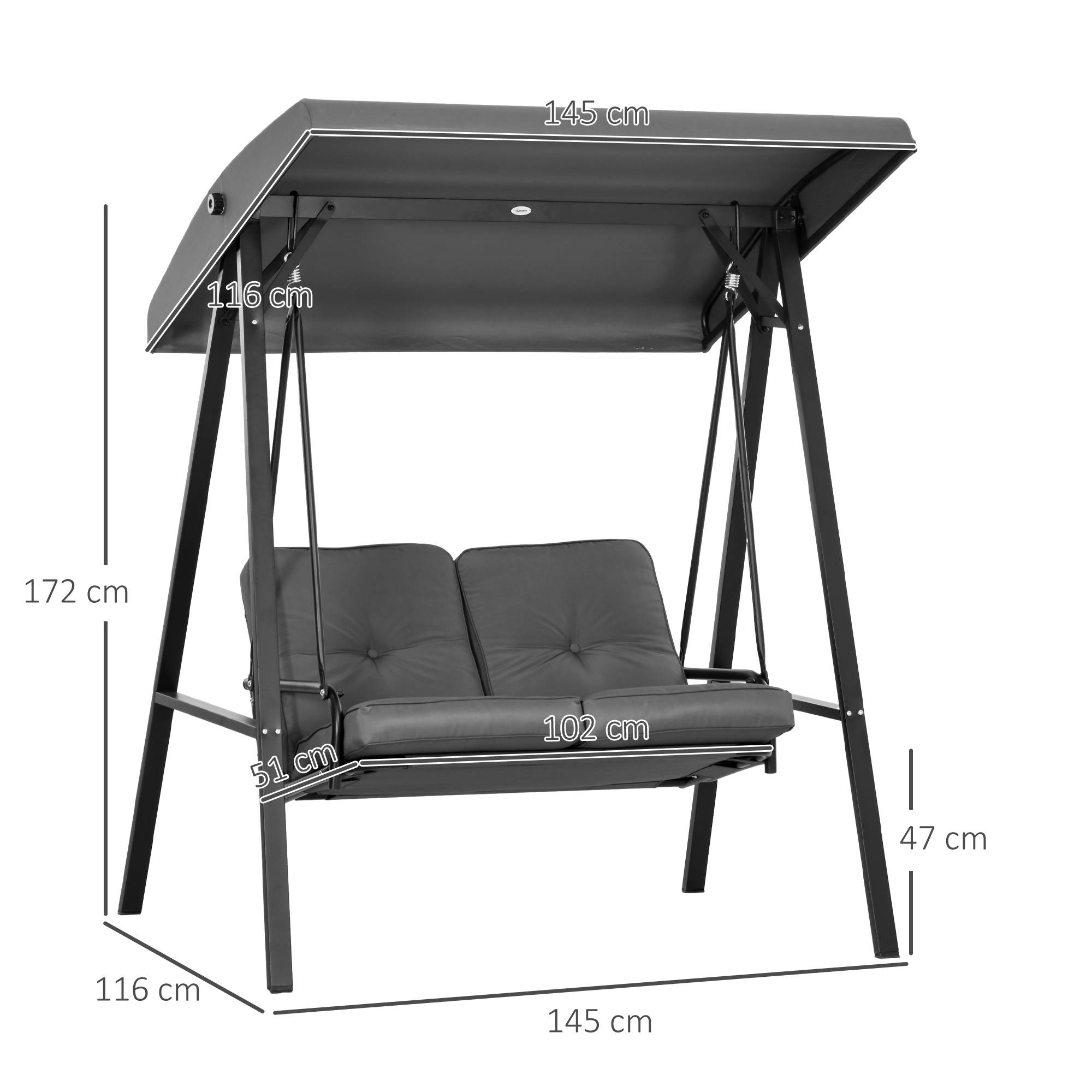 Balancelle de jardin acier thermolaqué gris foncé 145 x 116 x 172 cm ...