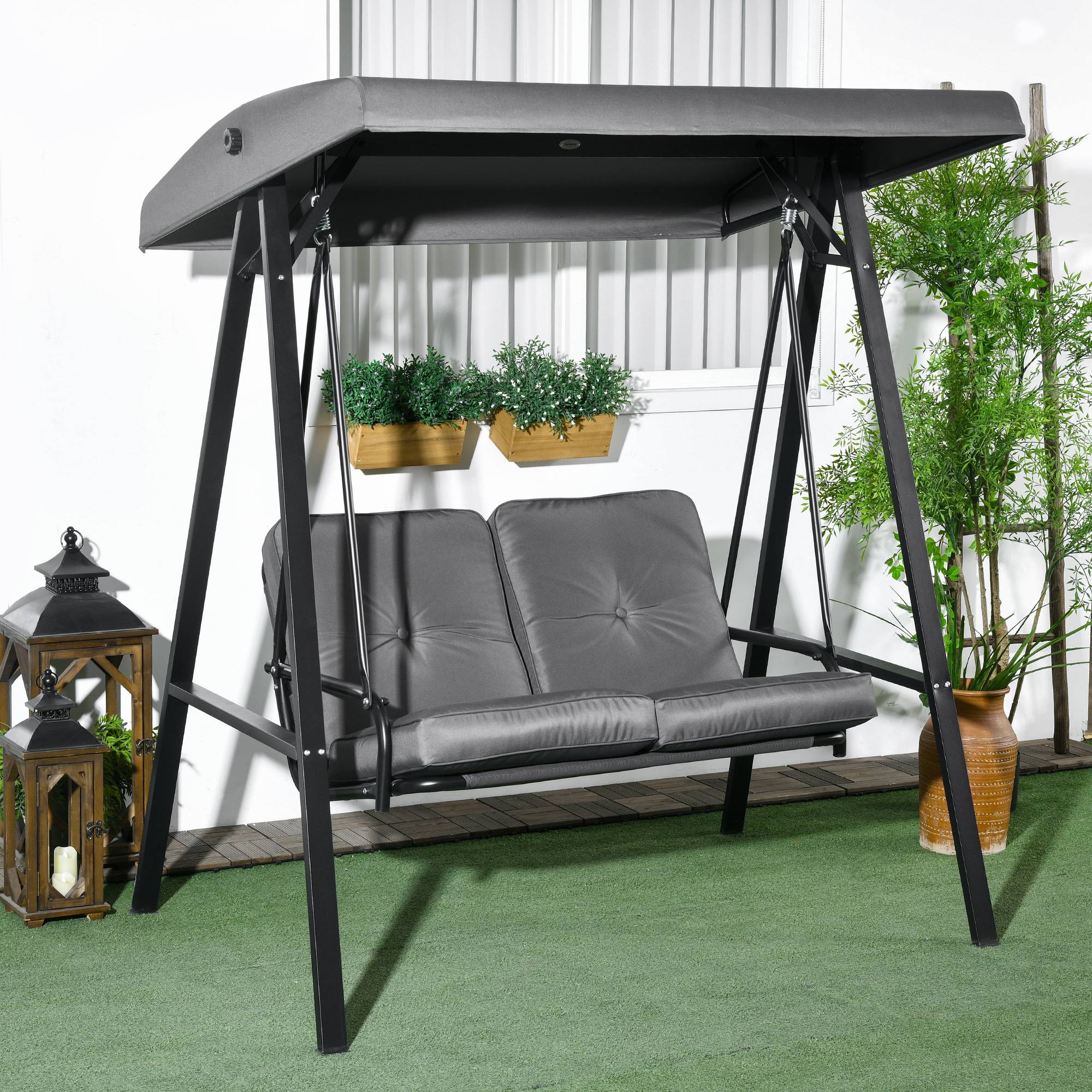 Balancelle de jardin acier thermolaqué gris foncé 145 x 116 x 172 cm ...