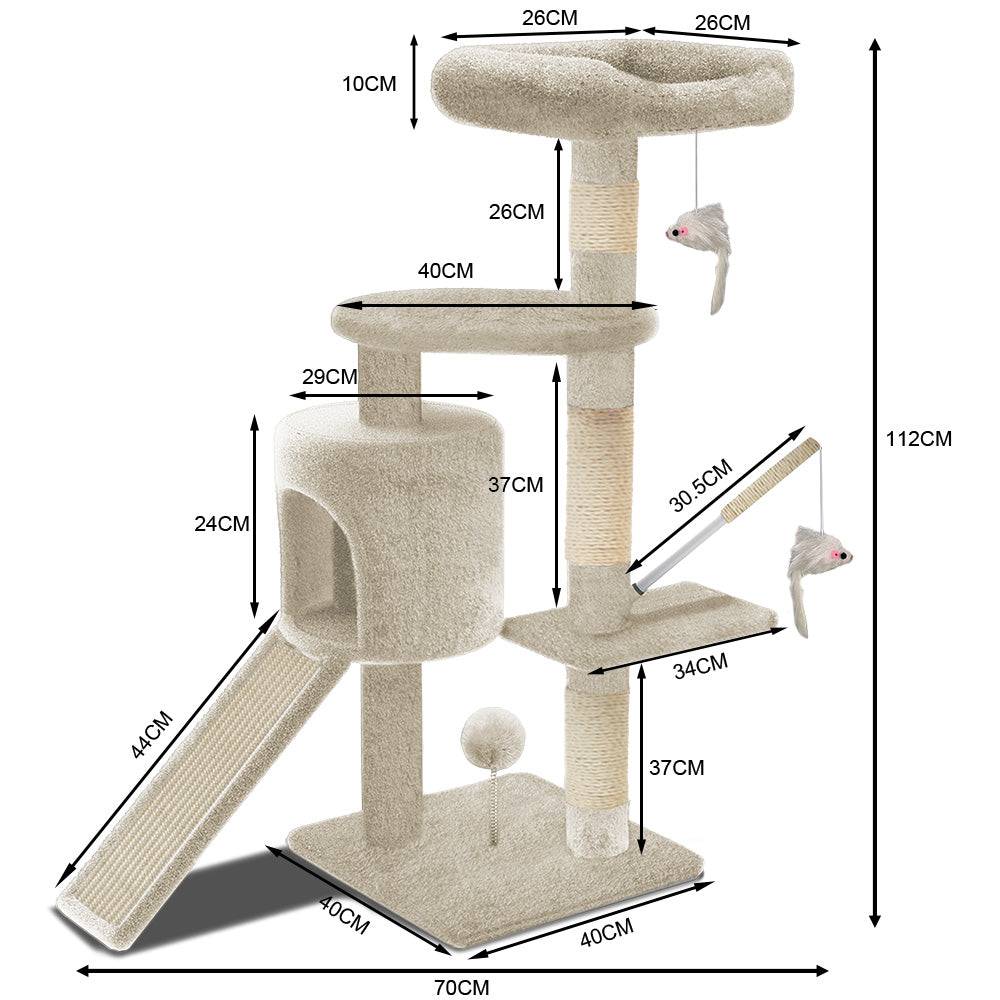 Arbre à chat 112cm avec griffoir, niche et plateforme - Beige - Arbre à ...