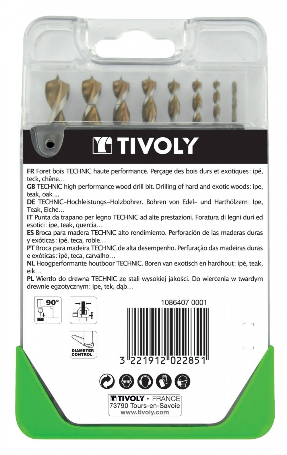 Coffret 8 forets technic bois, Diam.2-3-4-5-6-7-8-10 mm TIVOLY - Jardiland