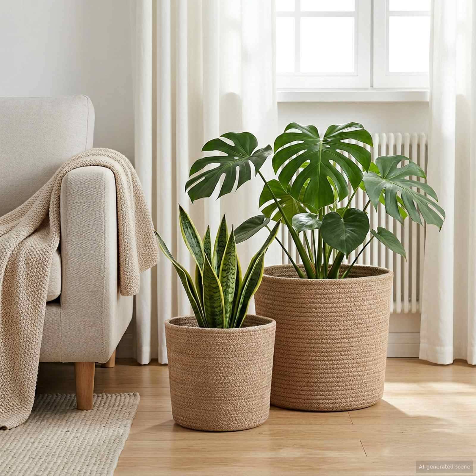 Ensemble de 2 pots à plantes jute naturel 28 x 28 x 28 cm, Poids:1.66kg ...