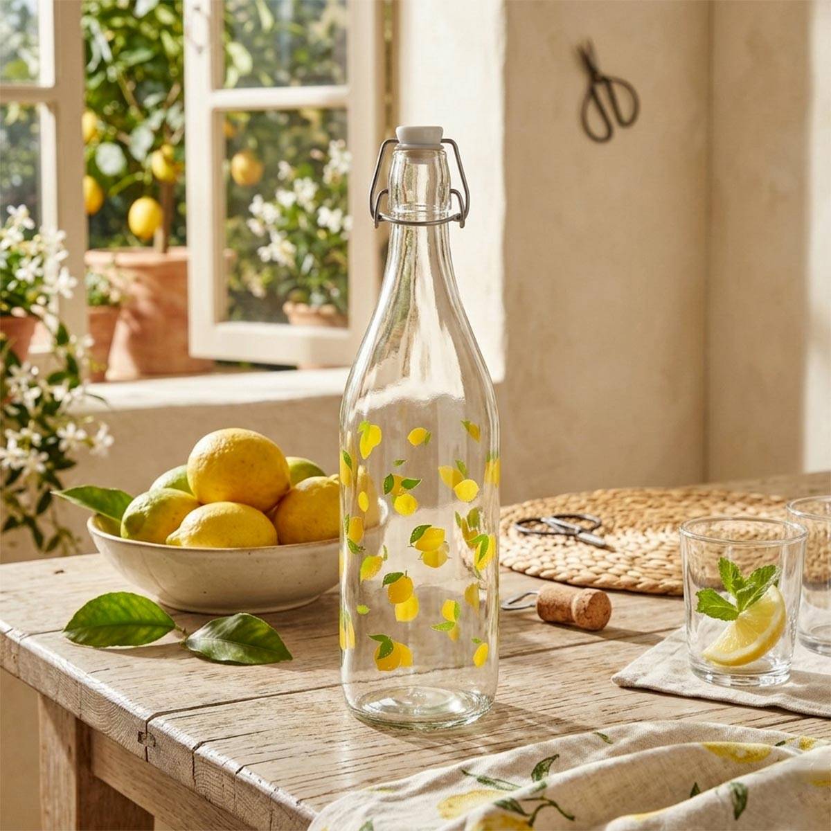 Bouteille Limonade en Verre "Citrons" 1L Transparent - Jardiland