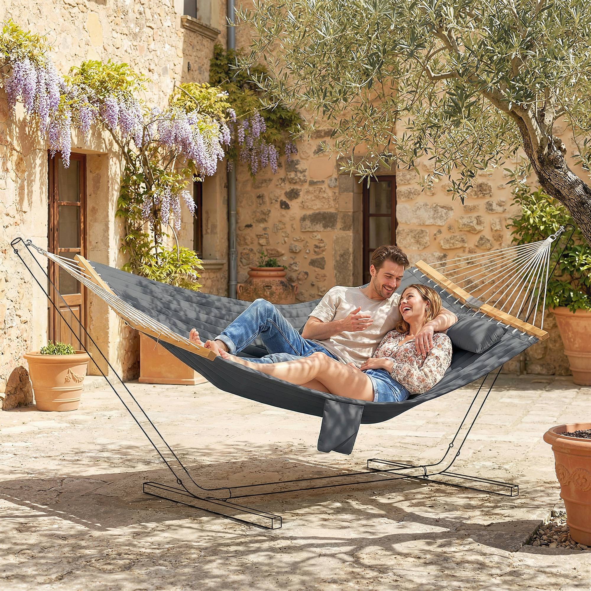 Hamac extérieur 200x140cm, hamac à deux couches avec porte-têtes à ...