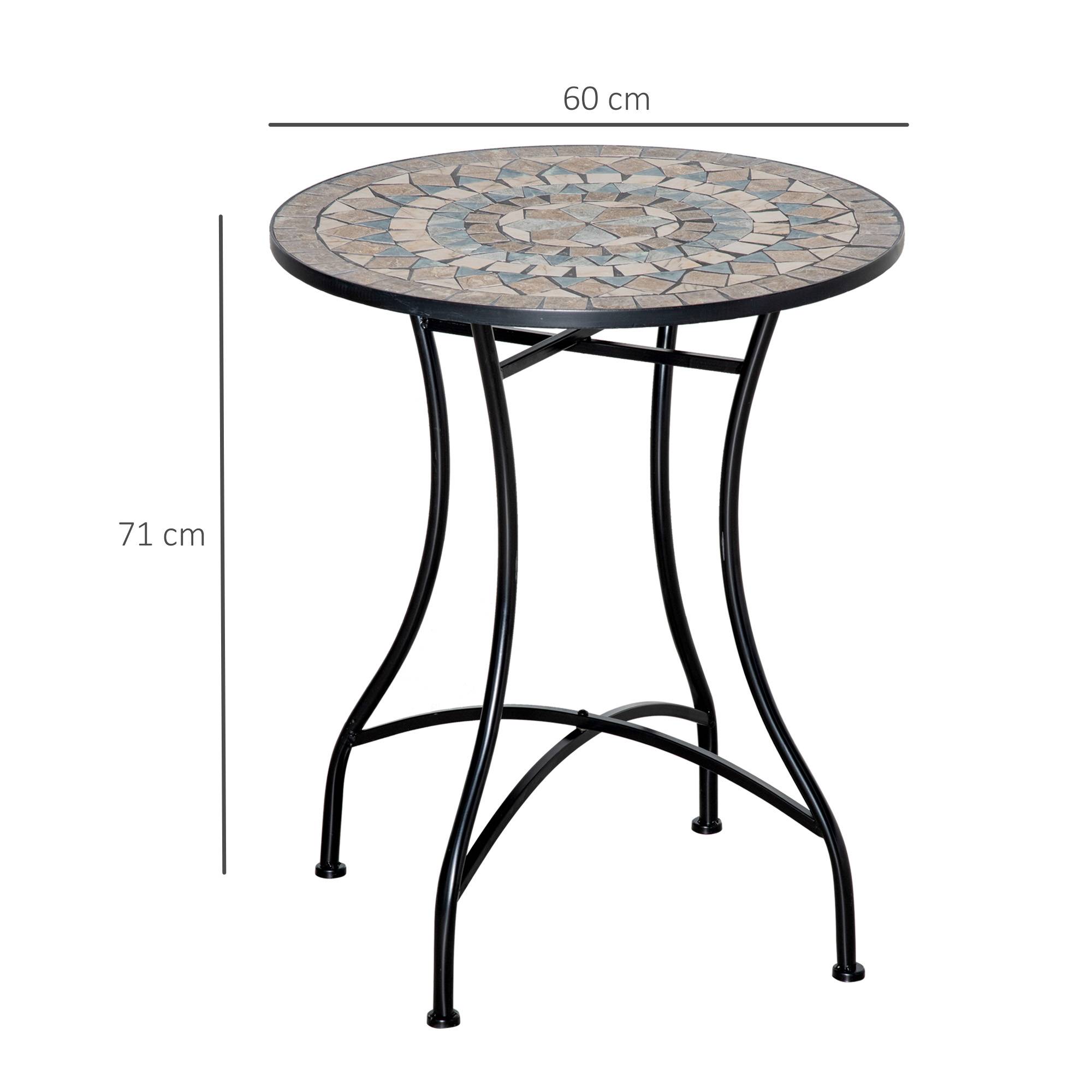 Table ronde extérieure métal et céramique vert beige et blanc 60 x 60 x ...