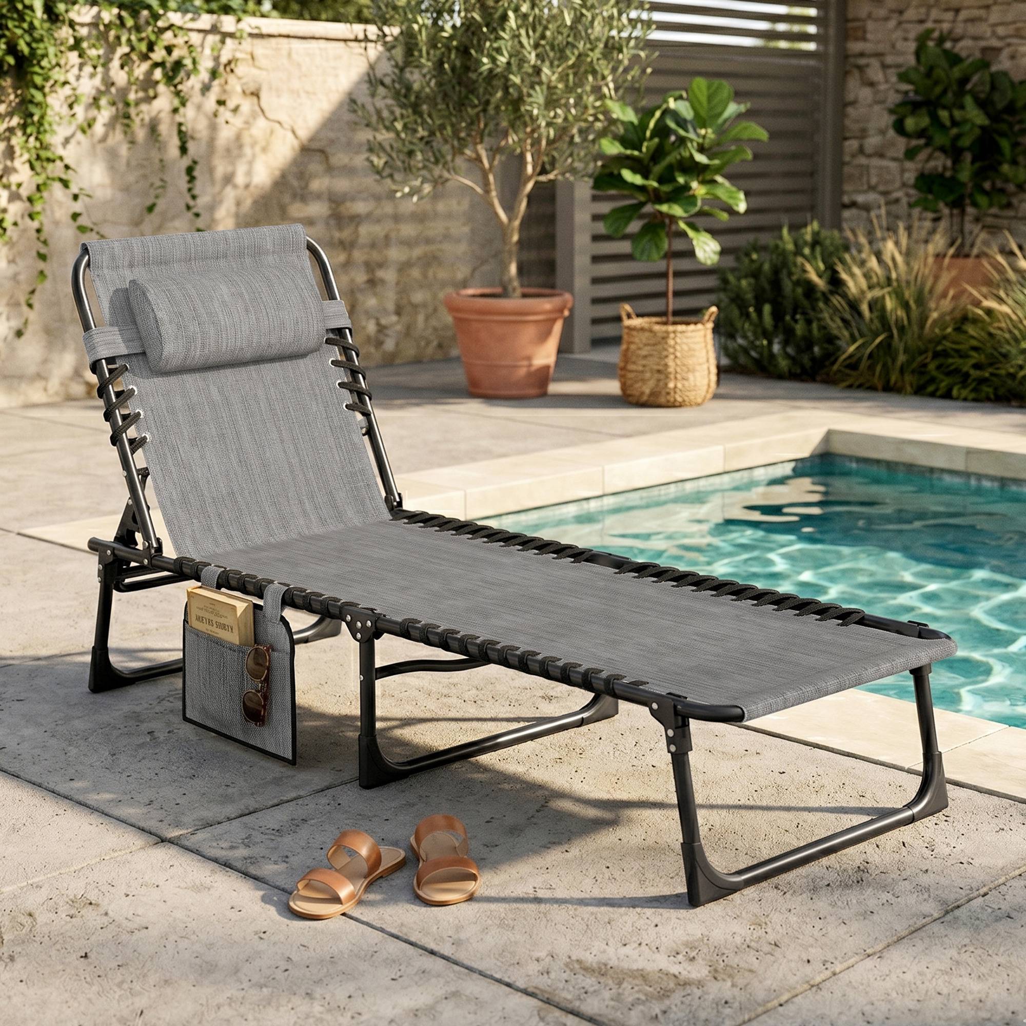 Bain de soleil pliant textilène jardin dossier réglable 5 positions ...