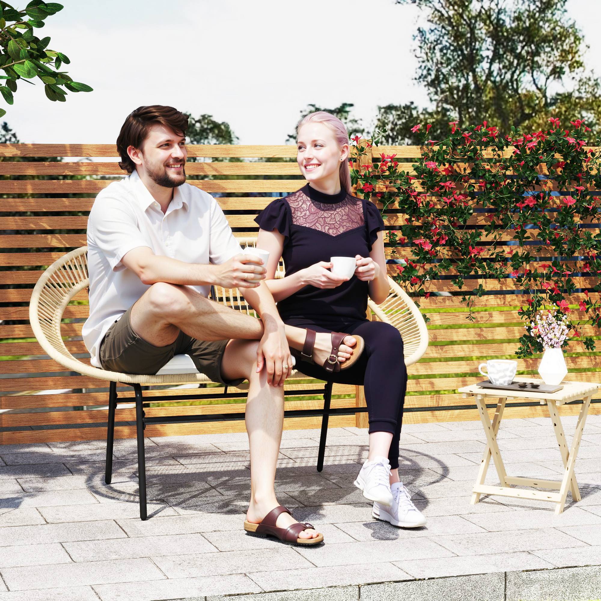 Banc de jardin Acapulco acier terrasse 2 places dossier coussin 126cm ...