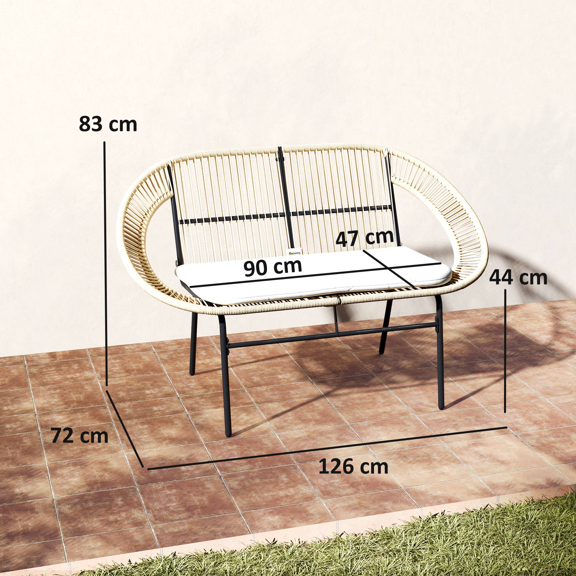 Banc de jardin Acapulco acier terrasse 2 places dossier coussin 126cm ...