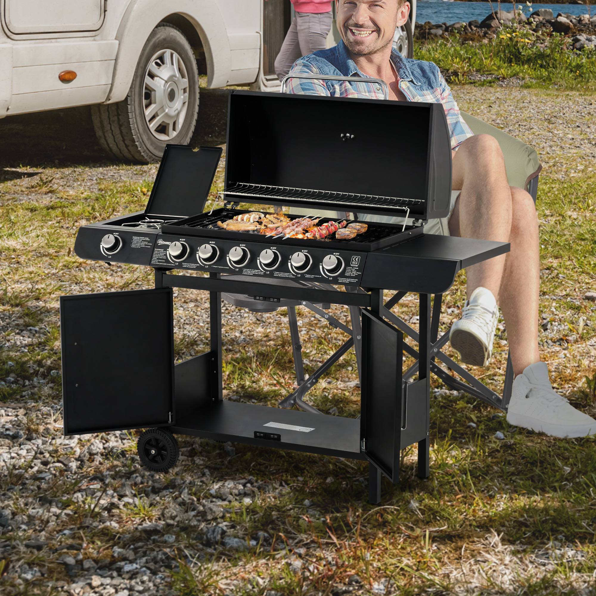 Barbecue gaz métal noir 135 x 50 x 100 cm - PANGIVO - Jardiland