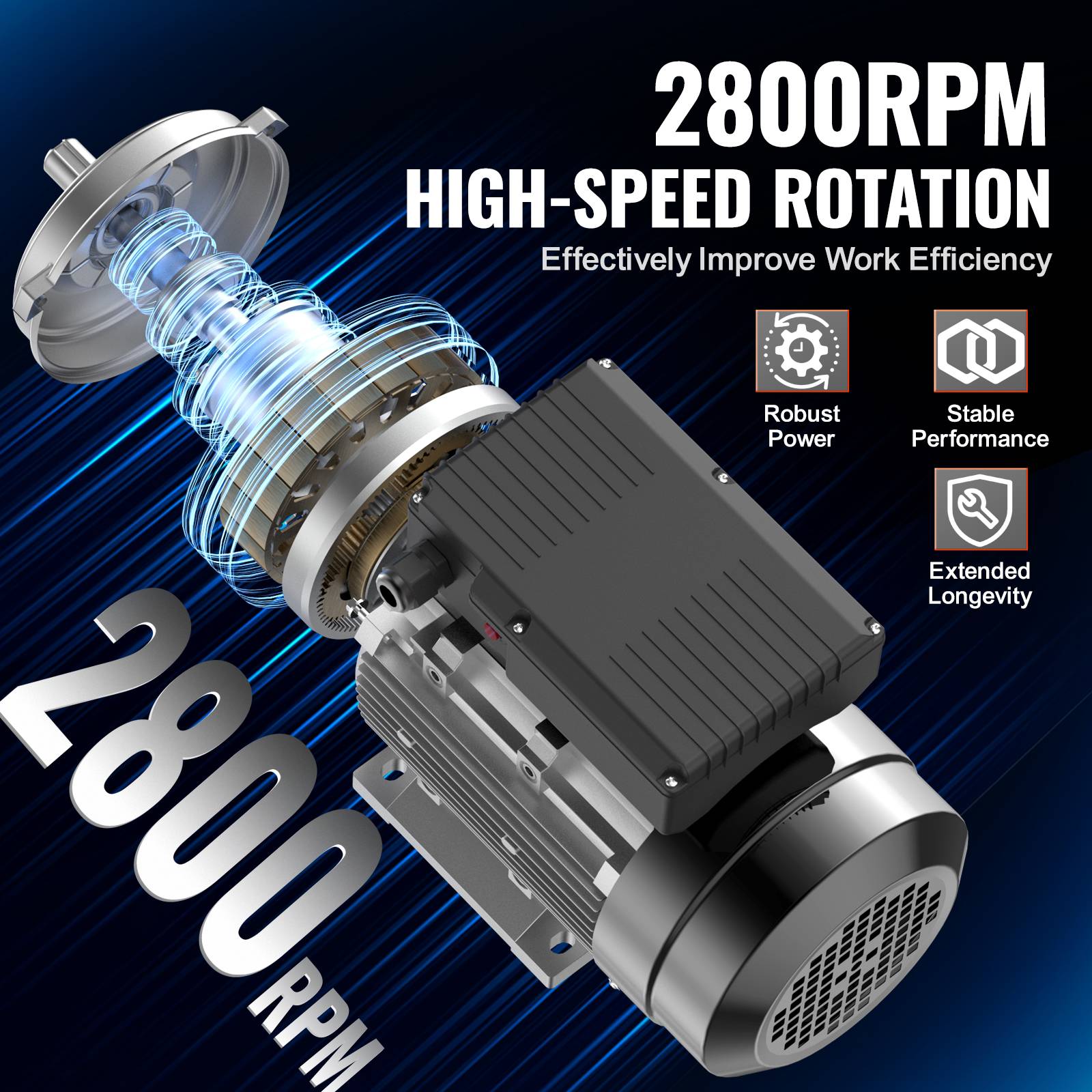 Moteur électrique 2.2kW monophasé, 2800 tr/min, 220-240V, arbre 24mm ...