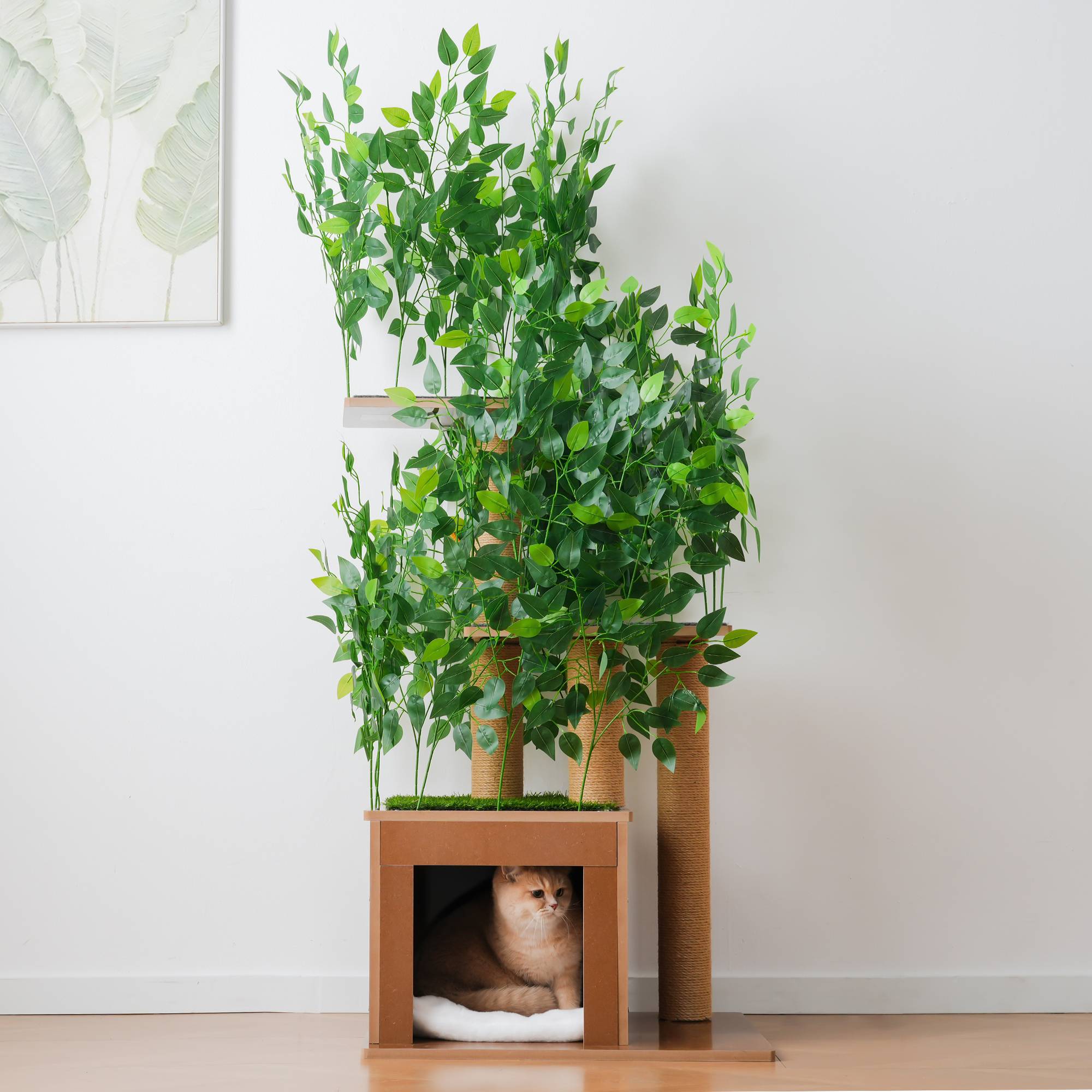 Arbre à Chat Sapin 158 cm avec 3 Plateformes et Grotte, Feuilles ...
