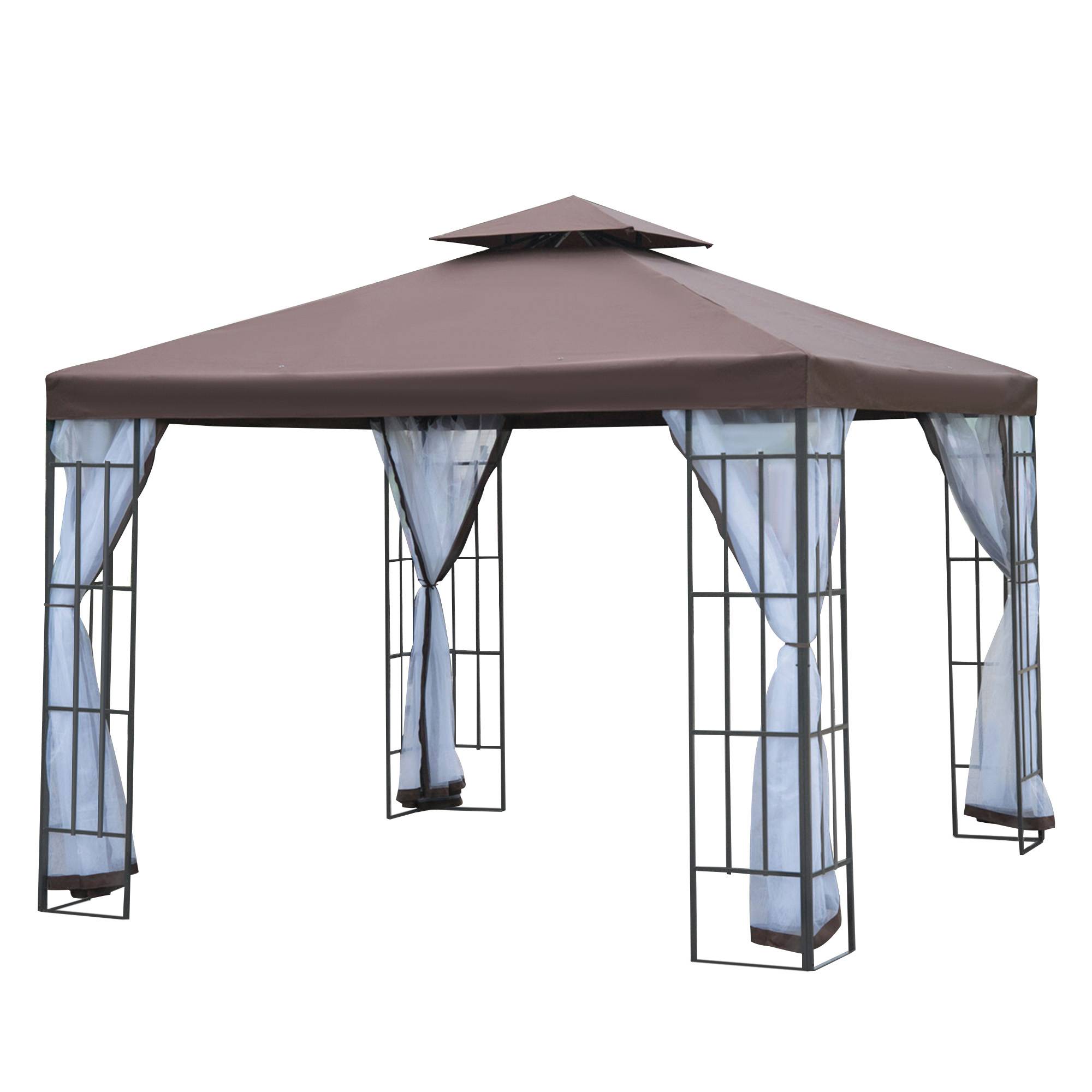 Tonnelle de jardin acier toit double moustiquaires 297x297cm marron ...