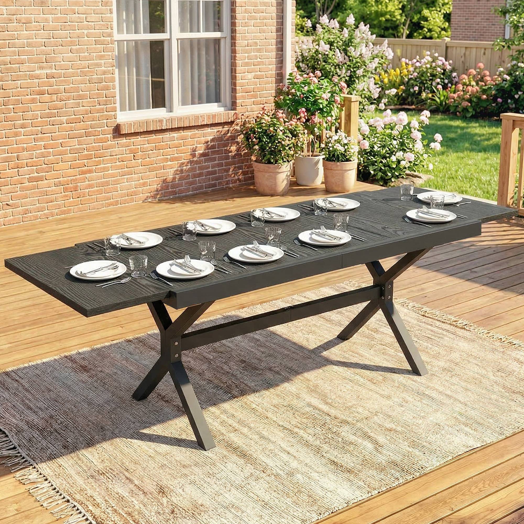 Table de Jardin Extensible Aluminium Table de Repas Extérieure Effet ...