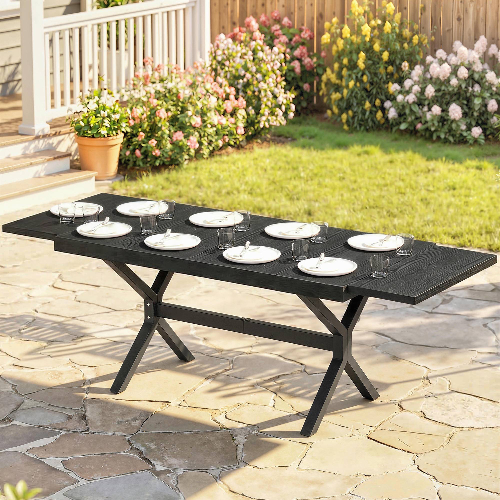 Table de Jardin Extensible Aluminium Table de Repas Extérieure Effet ...