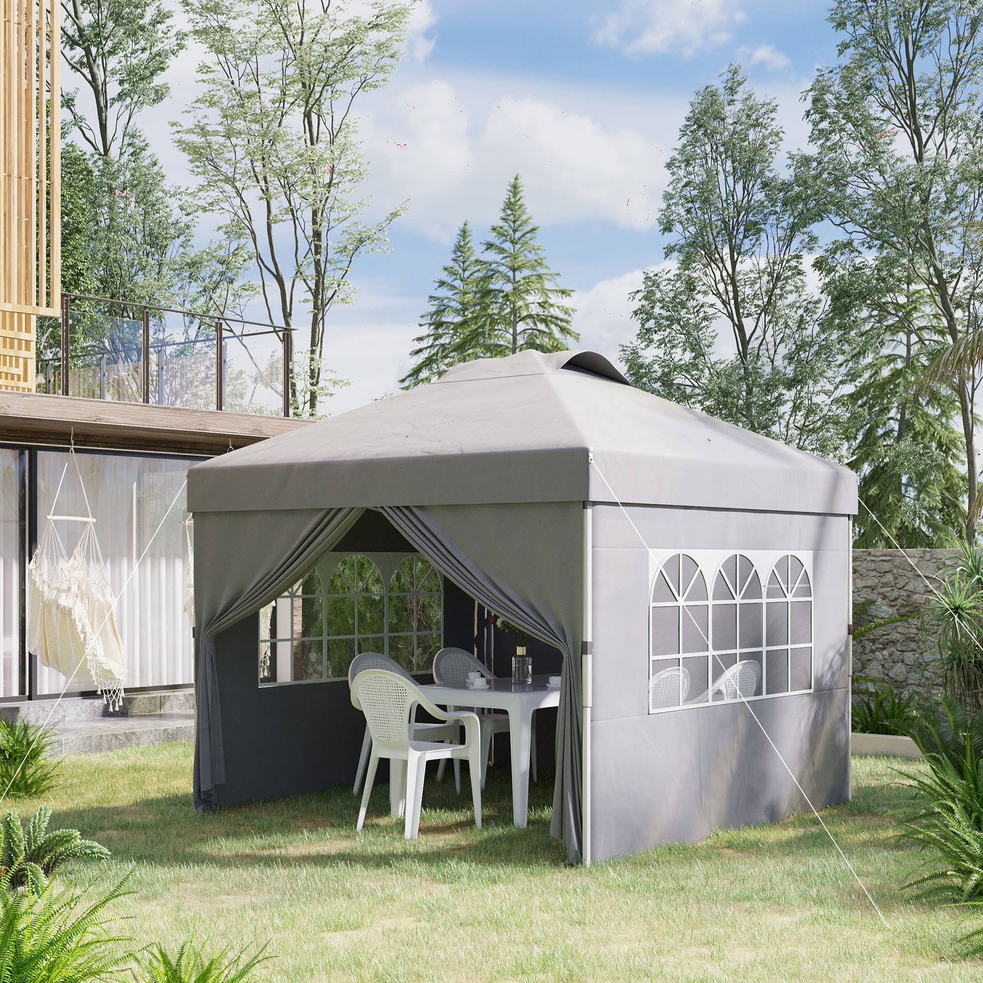 Tonnelle pliante aciers blanc 297 x 297 x 284 cm - PANGIVO - Jardiland