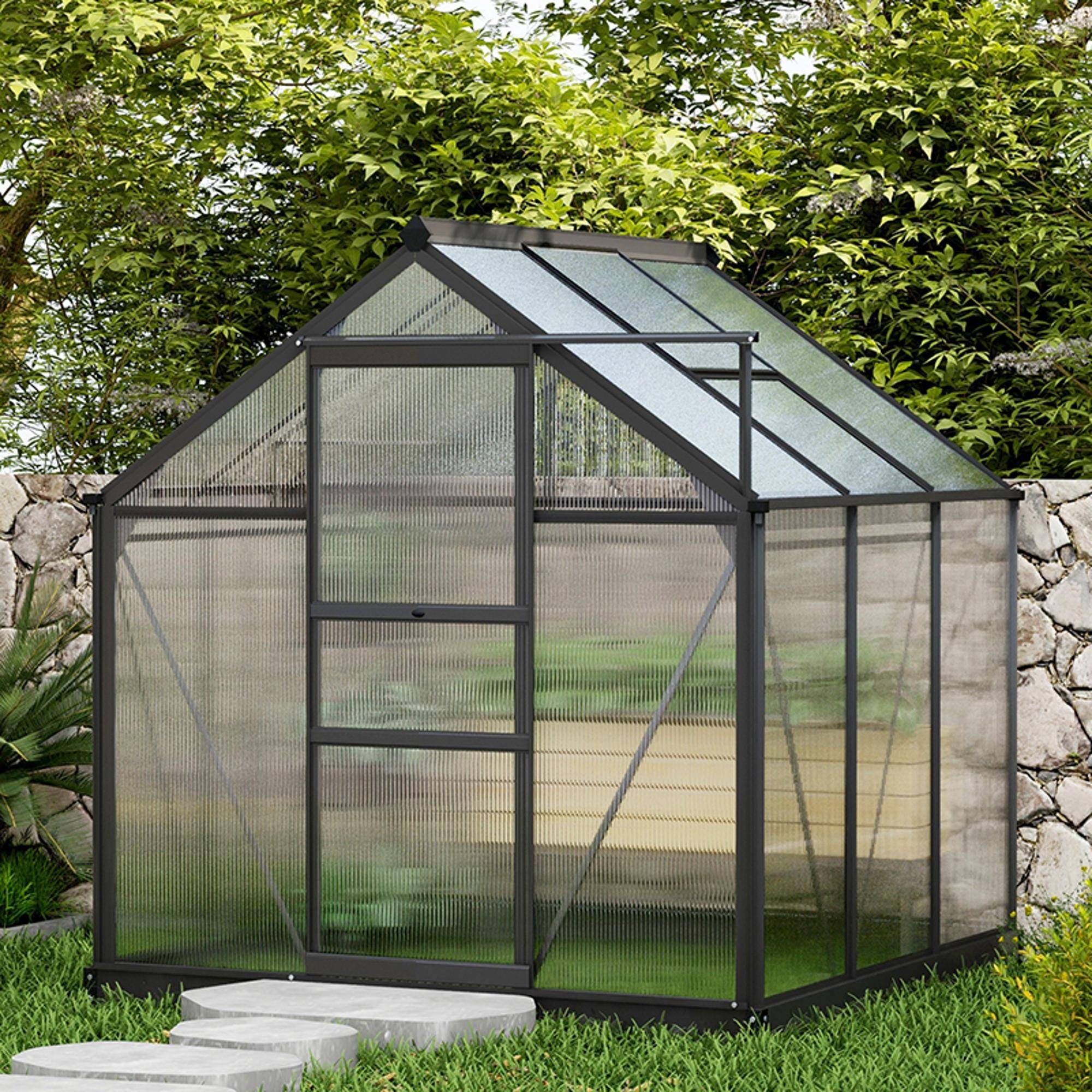 Serre de jardin en polycarbonate et aluminium gris 190 x 192 x 201 cm ...